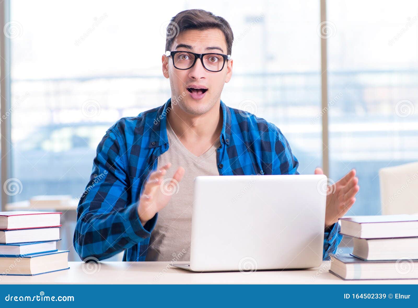 Student in Telelearning Distance Learning Concept Reading in Lib Stock ...