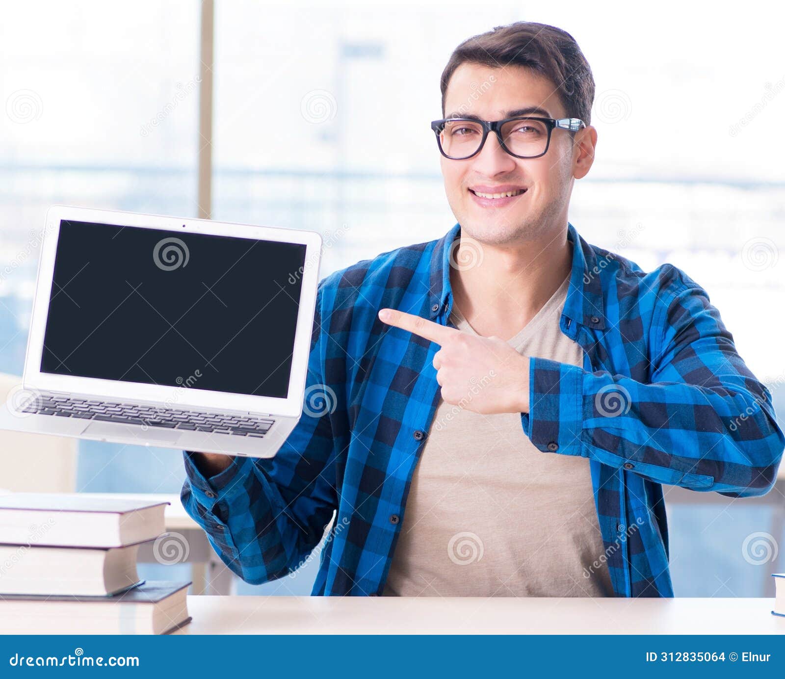 Student in Telelearning Distance Learning Concept Reading in Lib Stock ...