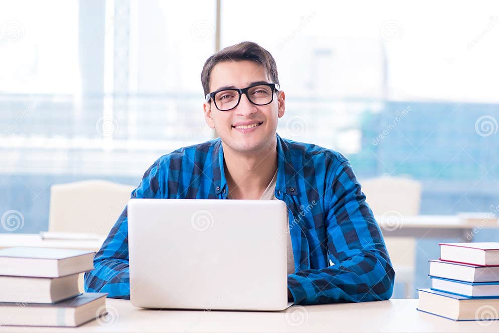 Student in Telelearning Distance Learning Concept Reading in Lib Stock ...