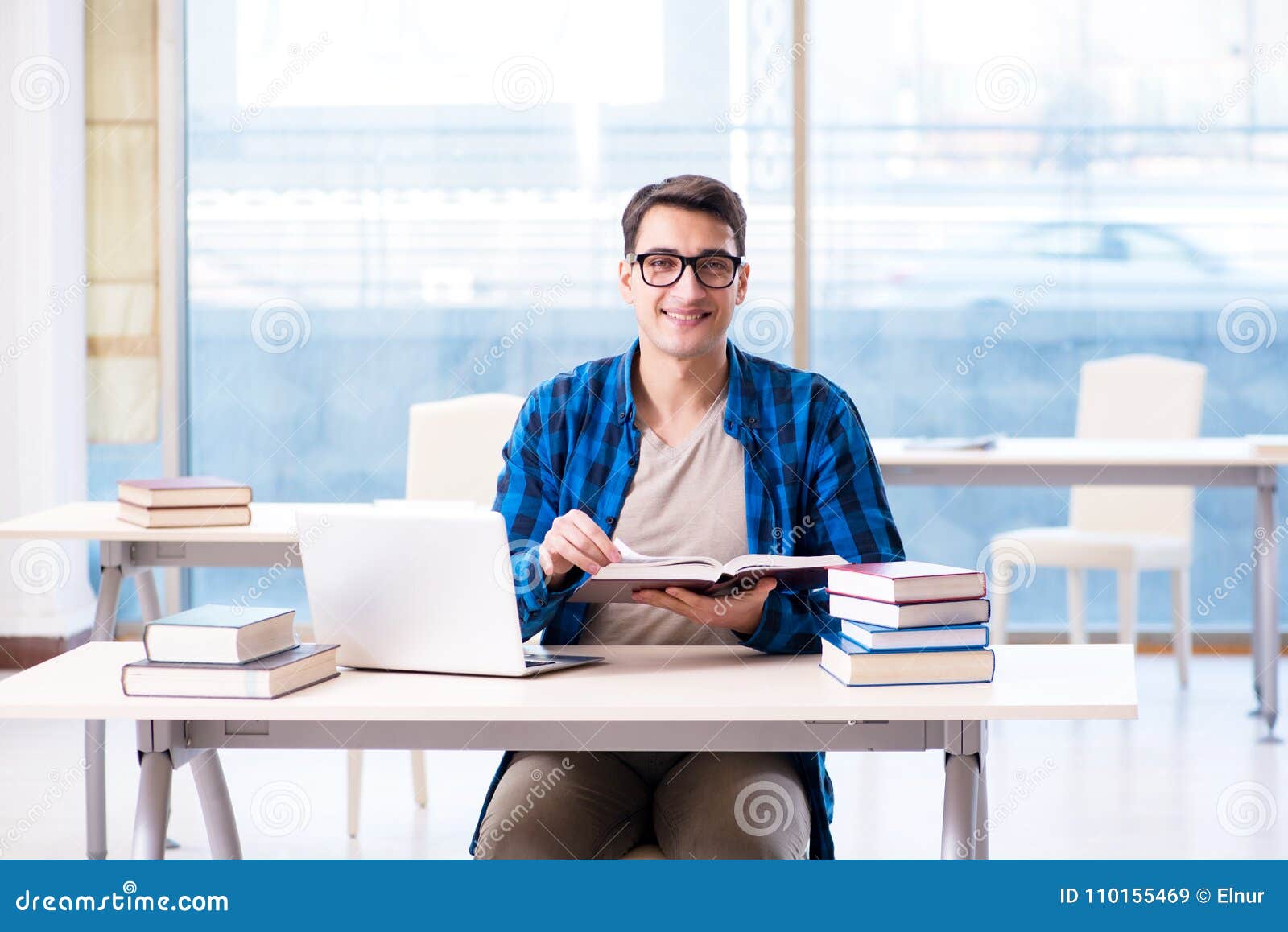Student in Telelearning Distance Learning Concept Reading in Lib Stock ...