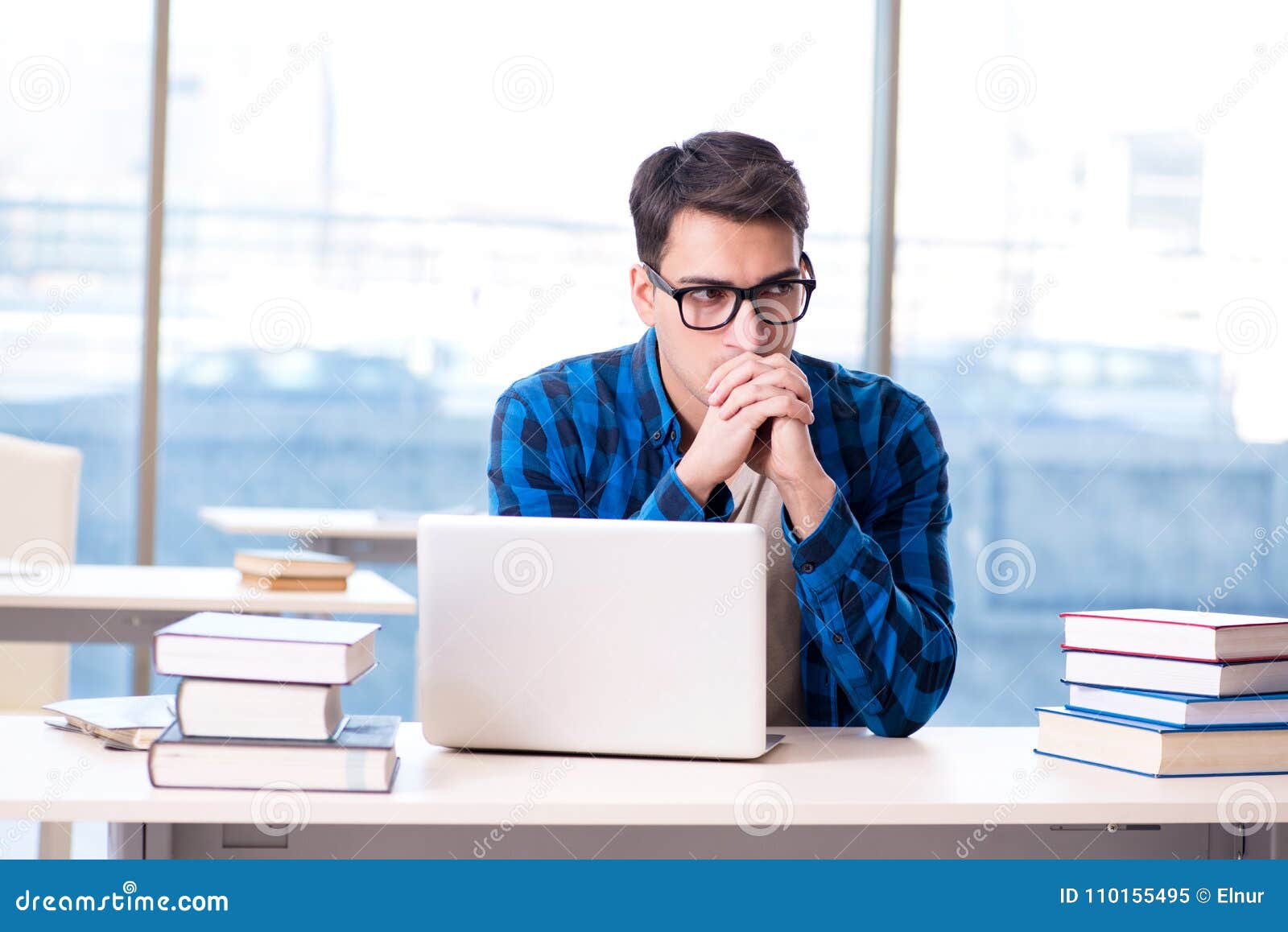 Student in Telelearning Distance Learning Concept Reading in Lib Stock ...