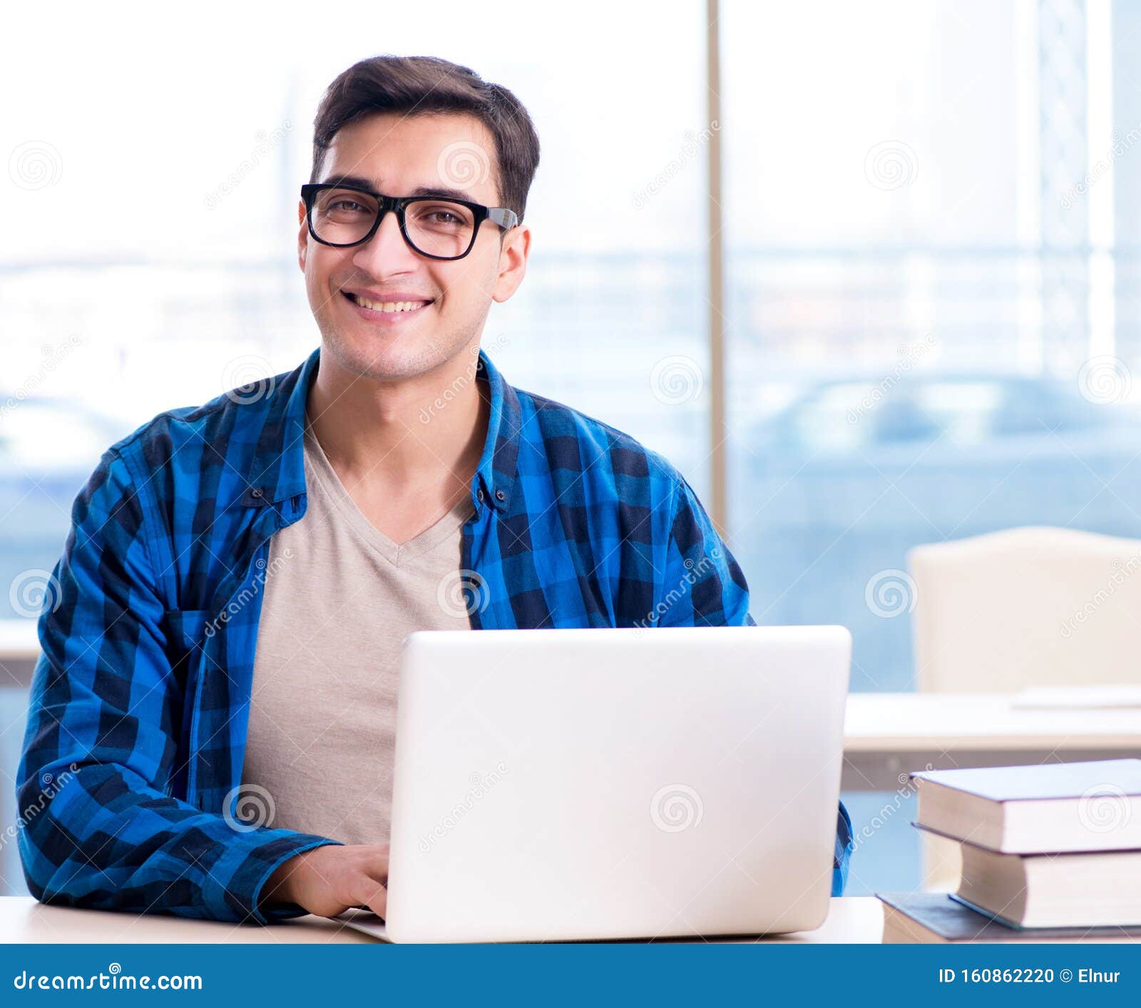 Student in Telelearning Distance Learning Concept Reading in Lib Stock ...