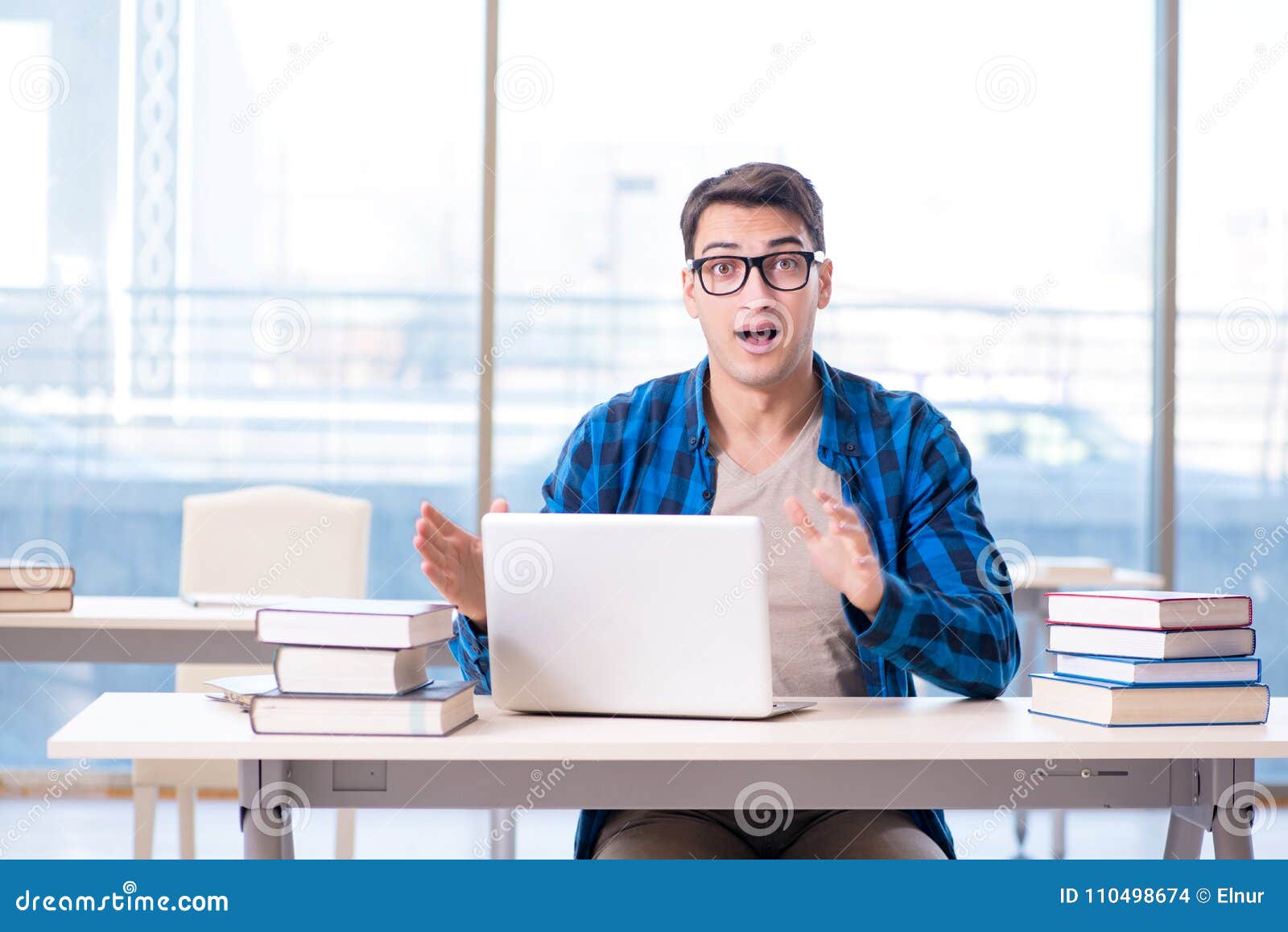 Student in Telelearning Distance Learning Concept Reading in Lib Stock ...