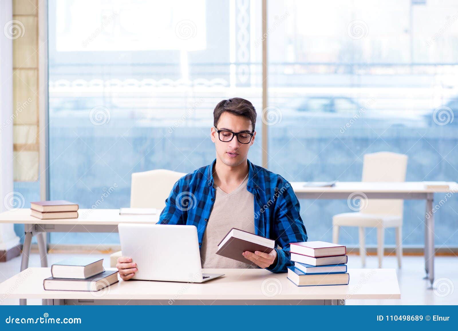 Student in Telelearning Distance Learning Concept Reading in Lib Stock ...