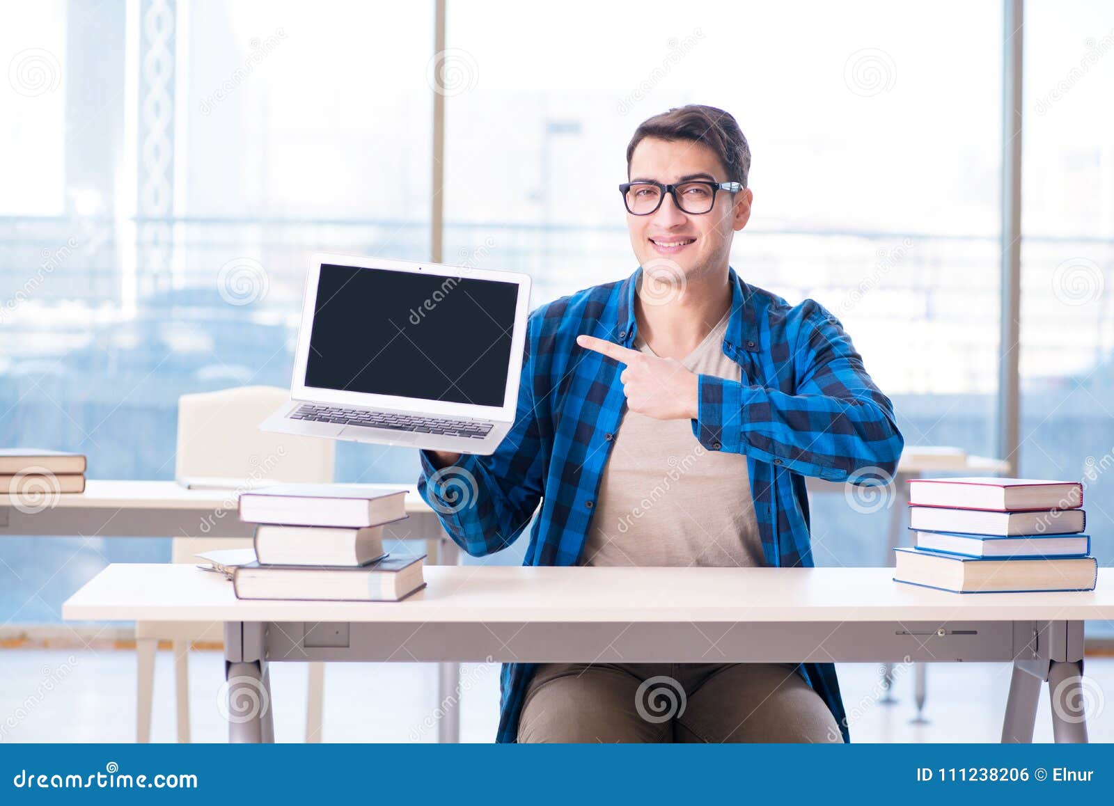 Student in Telelearning Distance Learning Concept Reading in Lib Stock ...