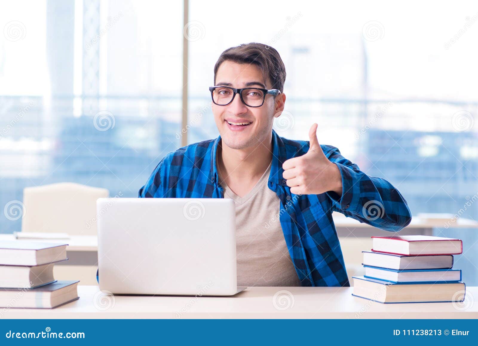 Student in Telelearning Distance Learning Concept Reading in Lib Stock ...