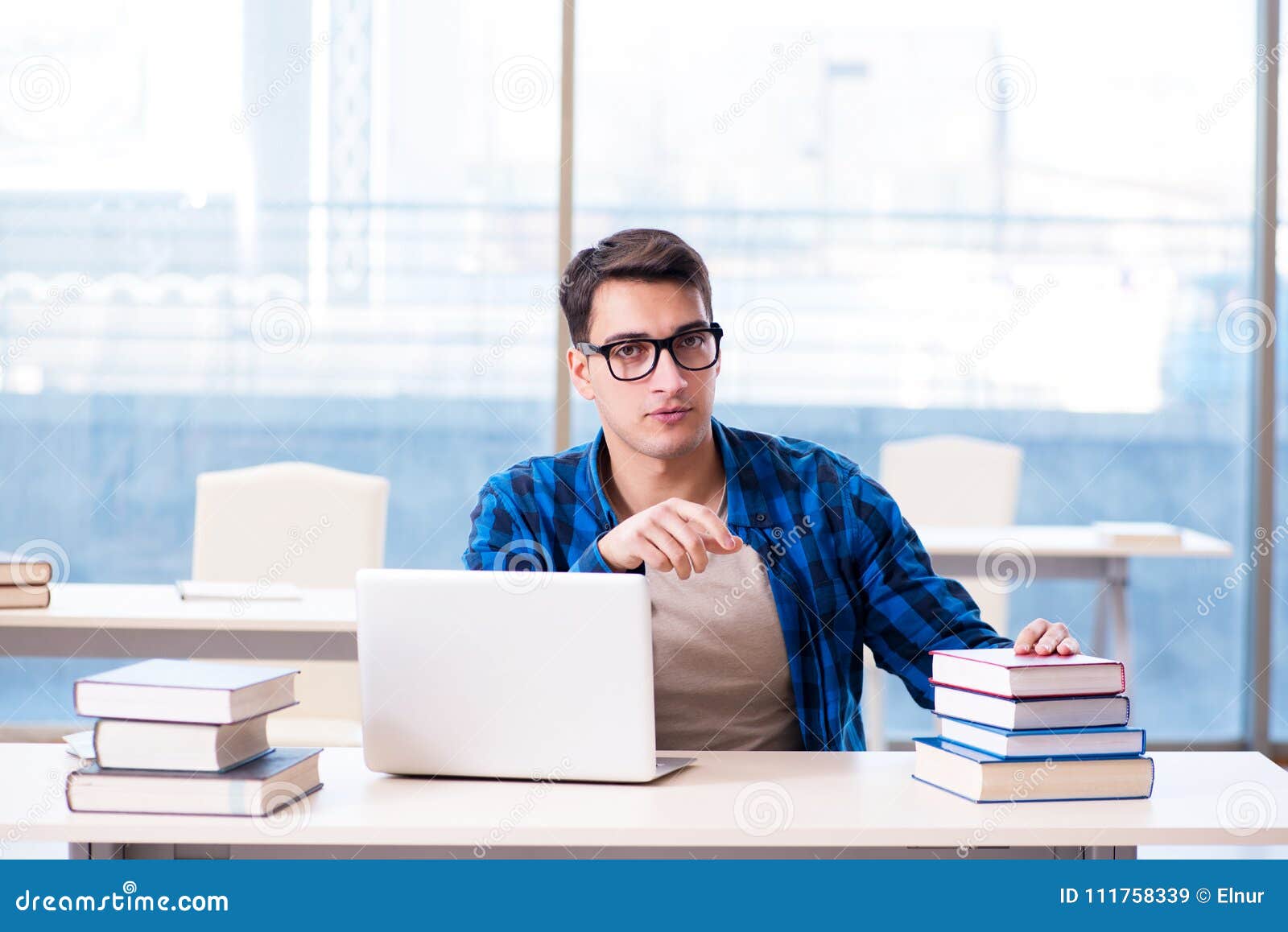 Student in Telelearning Distance Learning Concept Reading in Lib Stock ...