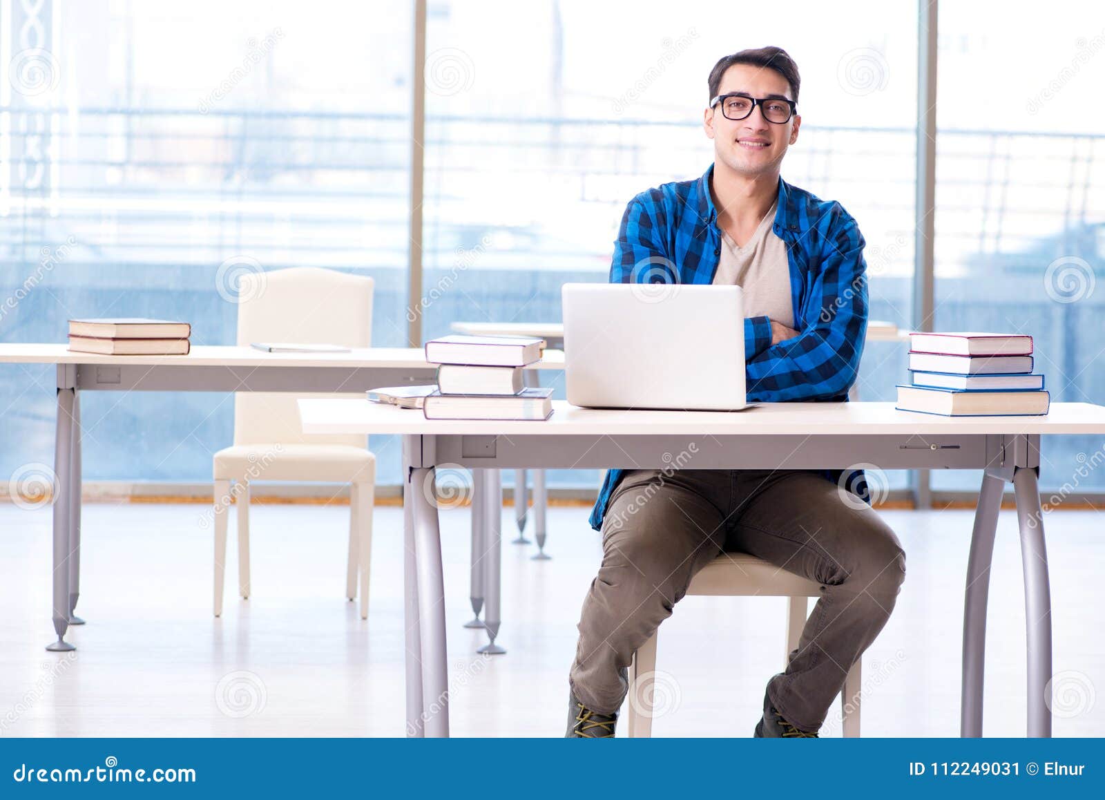 Student in Telelearning Distance Learning Concept Reading in Lib Stock ...