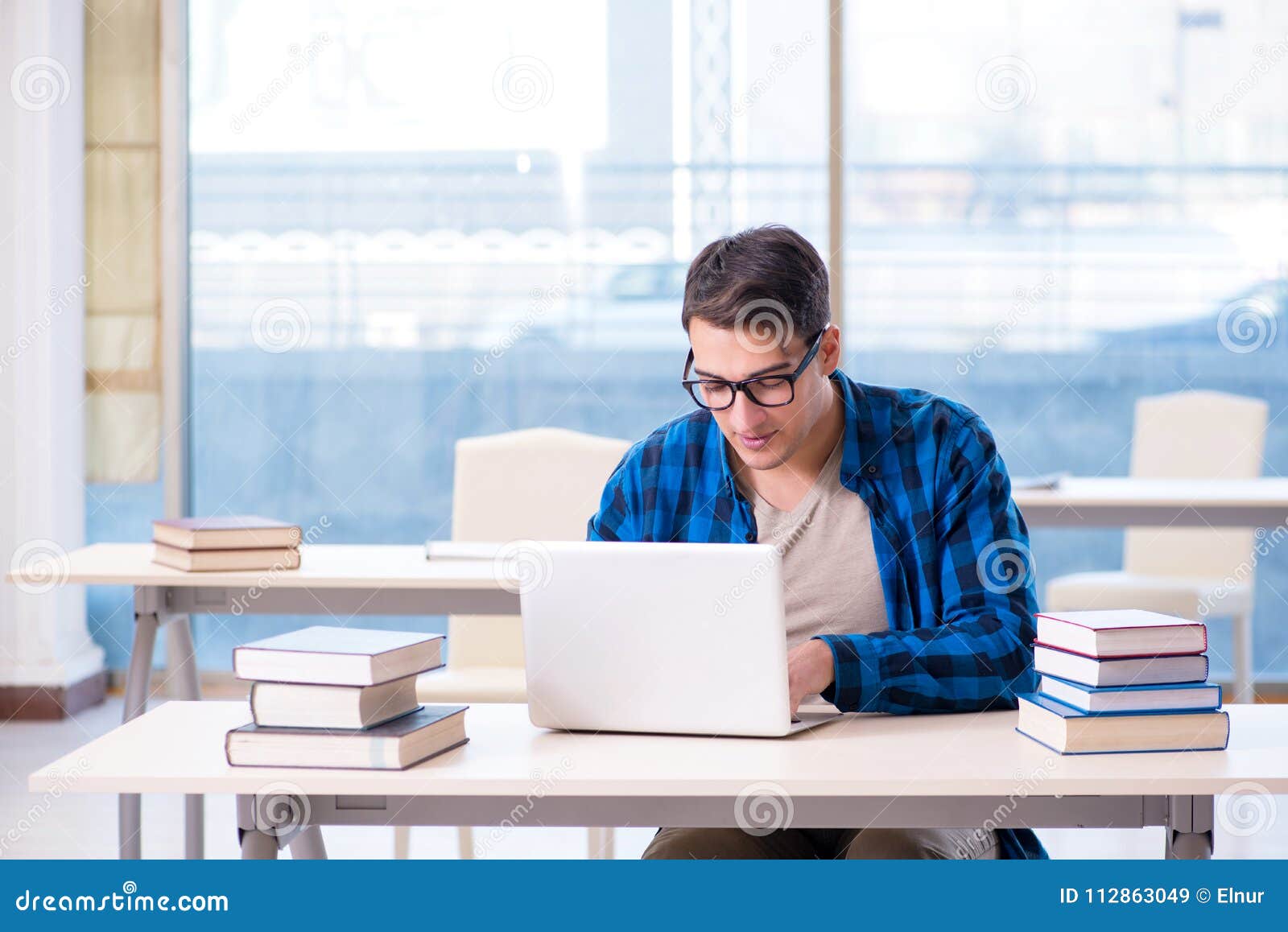 Student in Telelearning Distance Learning Concept Reading in Lib Stock ...