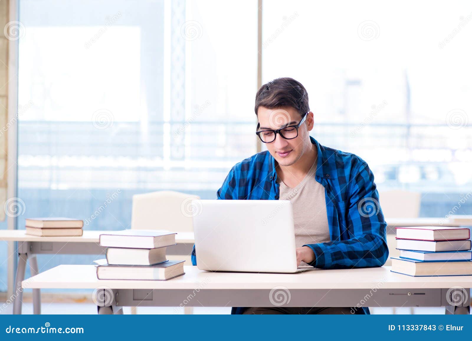 Student in Telelearning Distance Learning Concept Reading in Lib Stock ...