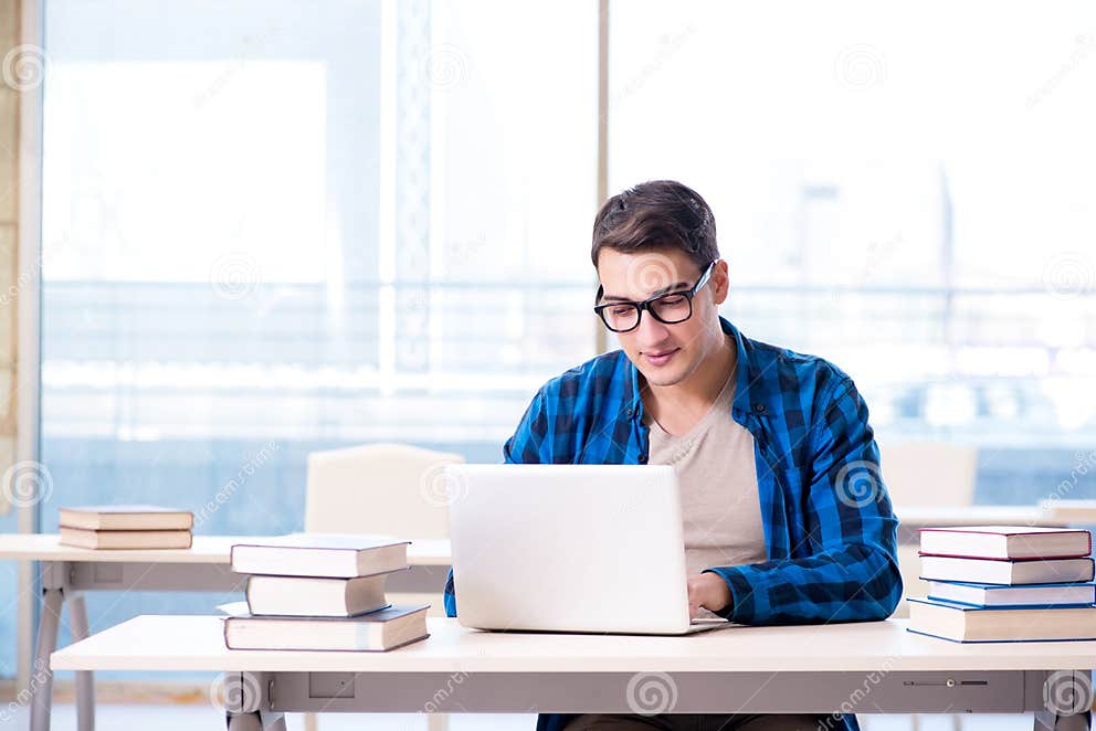 Student in Telelearning Distance Learning Concept Reading in Lib Stock ...