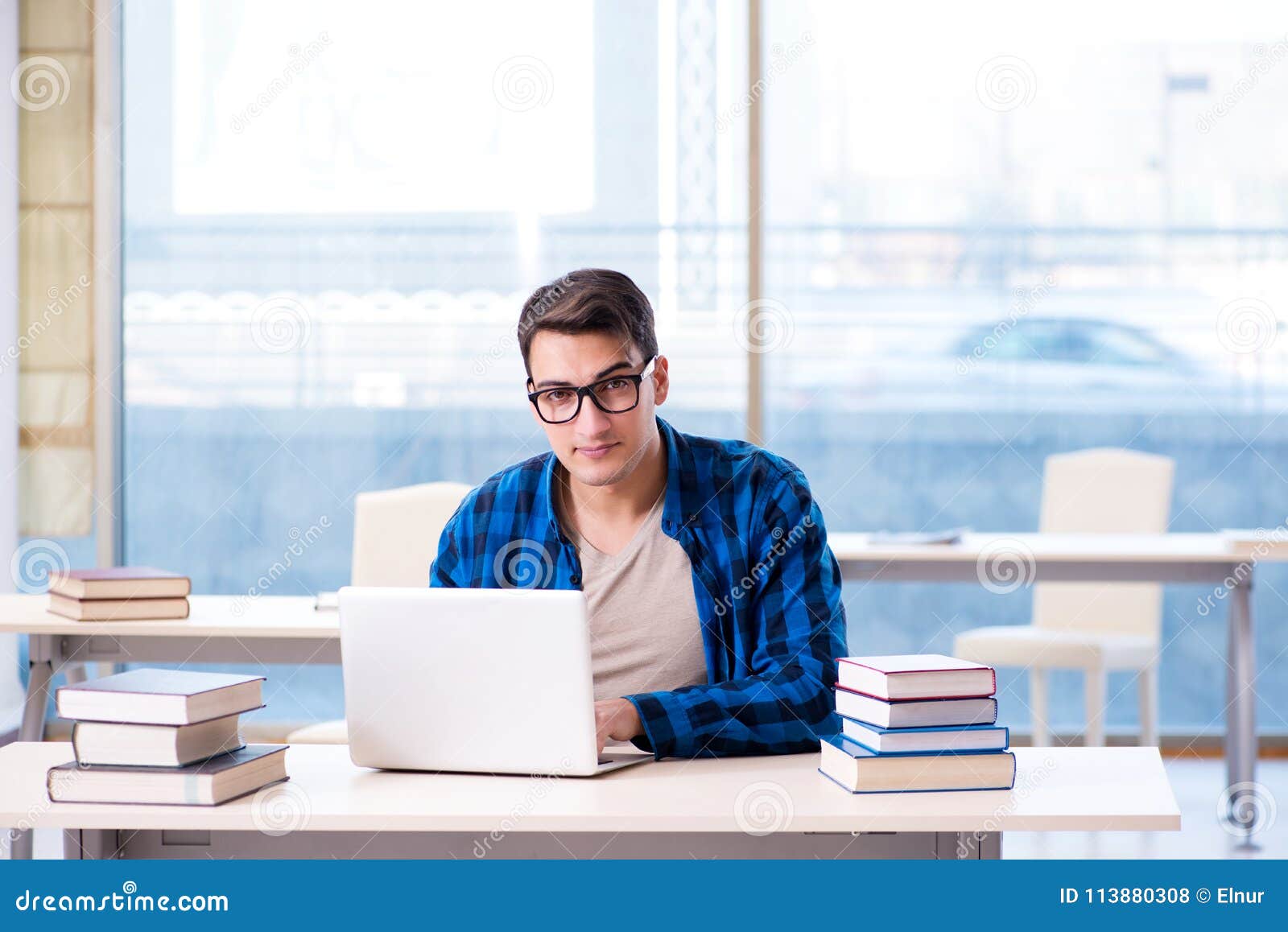 Student in Telelearning Distance Learning Concept Reading in Lib Stock ...