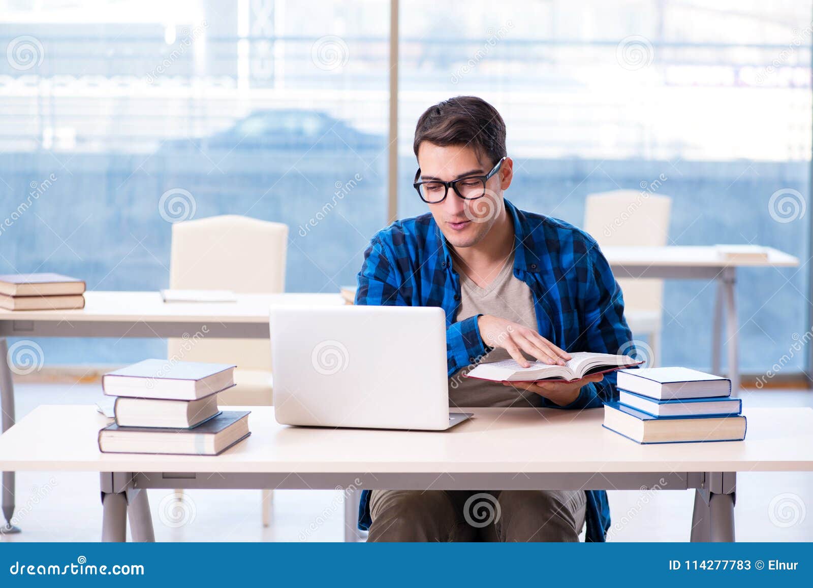 Student in Telelearning Distance Learning Concept Reading in Lib Stock ...
