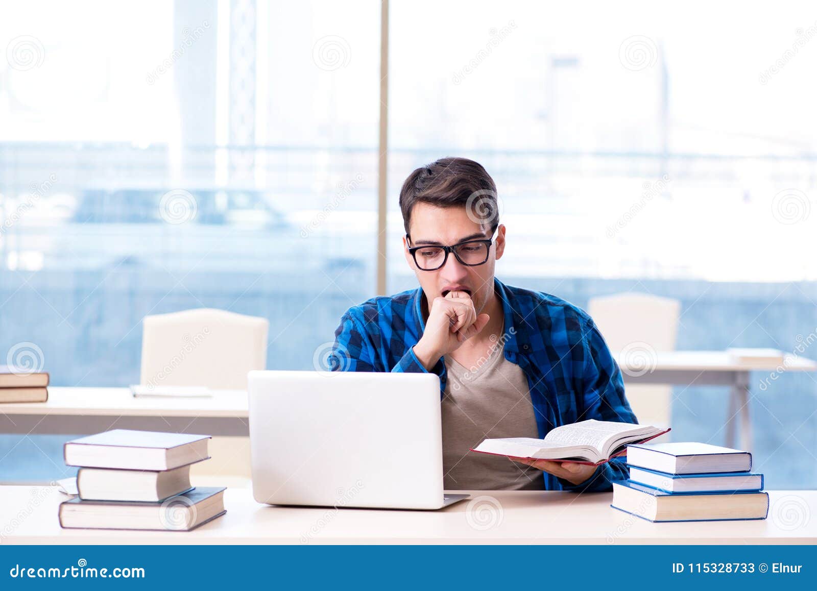 Student in Telelearning Distance Learning Concept Reading in Lib Stock ...