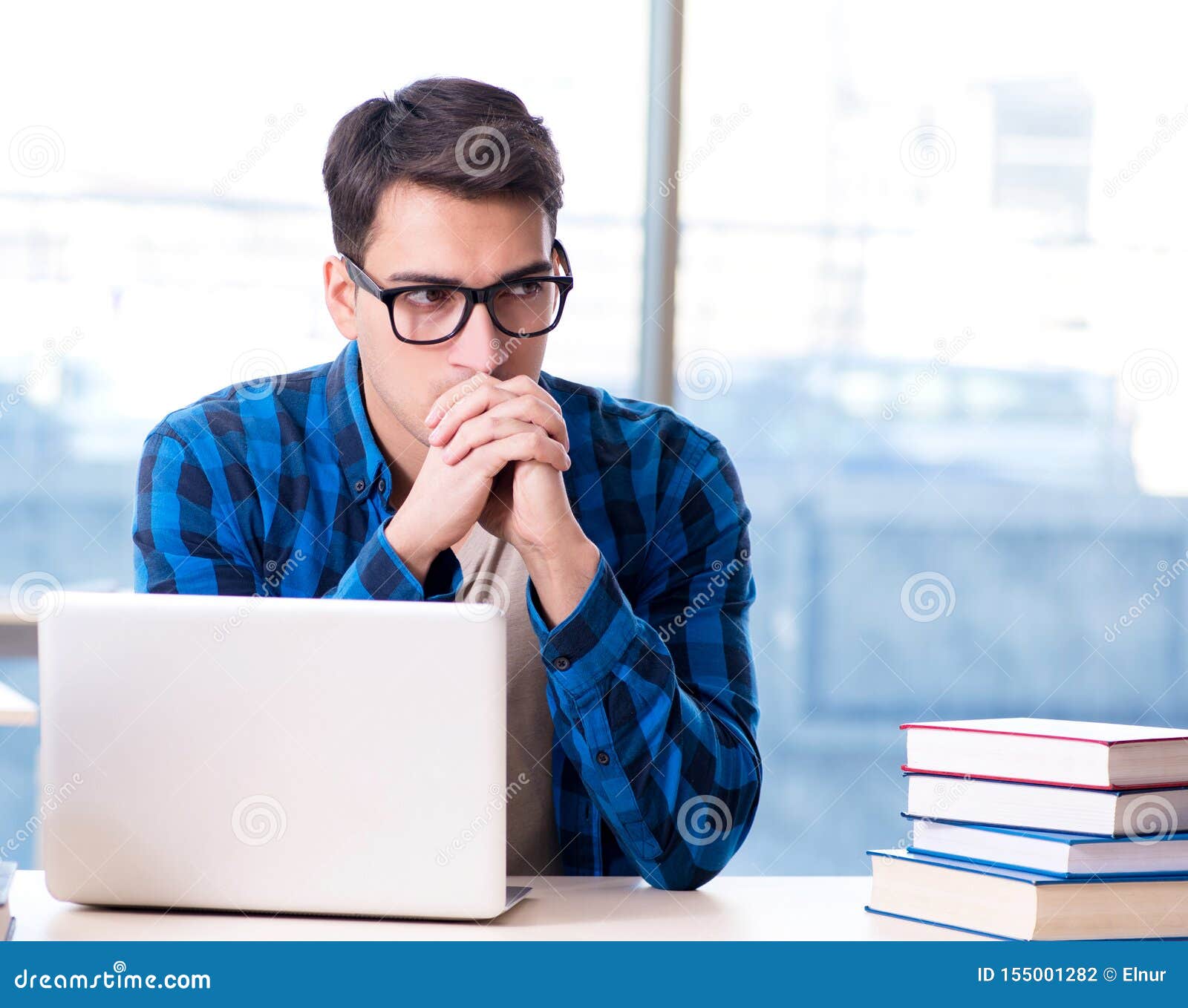 Student in Telelearning Distance Learning Concept Reading in Lib Stock ...