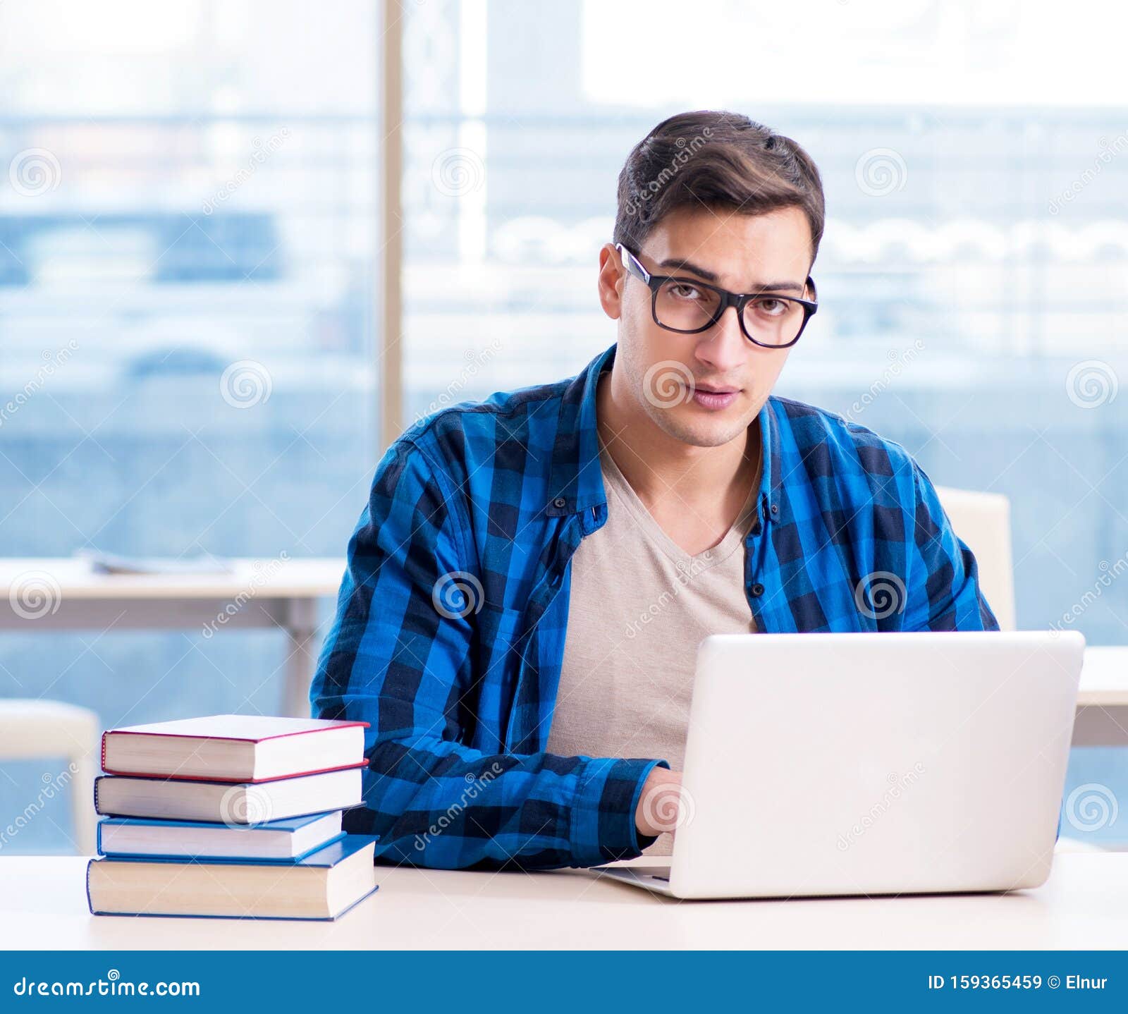 Student in Telelearning Distance Learning Concept Reading in Lib Stock ...