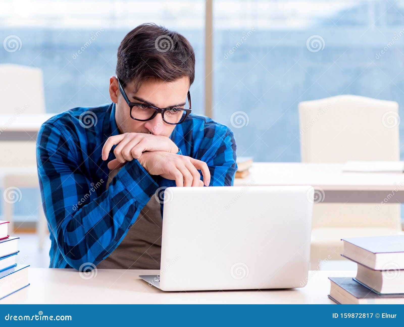 Student in Telelearning Distance Learning Concept Reading in Lib Stock ...