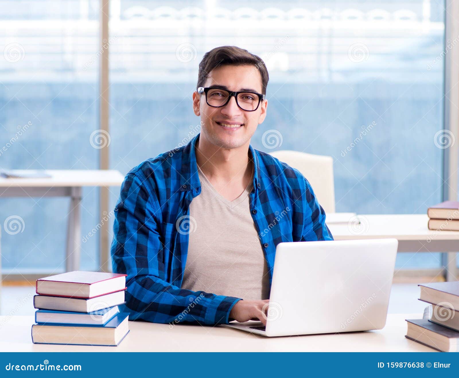 Student in Telelearning Distance Learning Concept Reading in Lib Stock ...