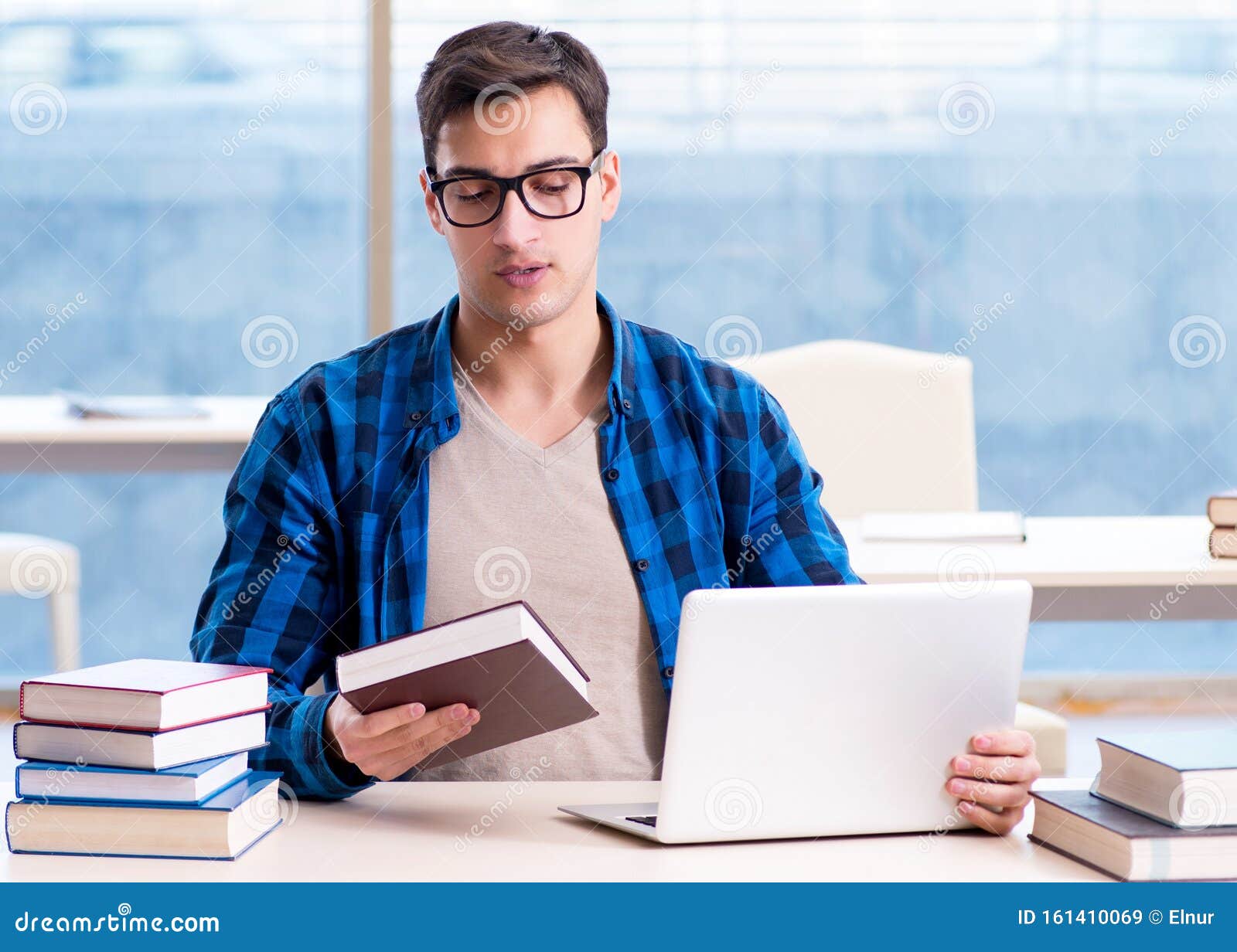 Student in Telelearning Distance Learning Concept Reading in Lib Stock ...