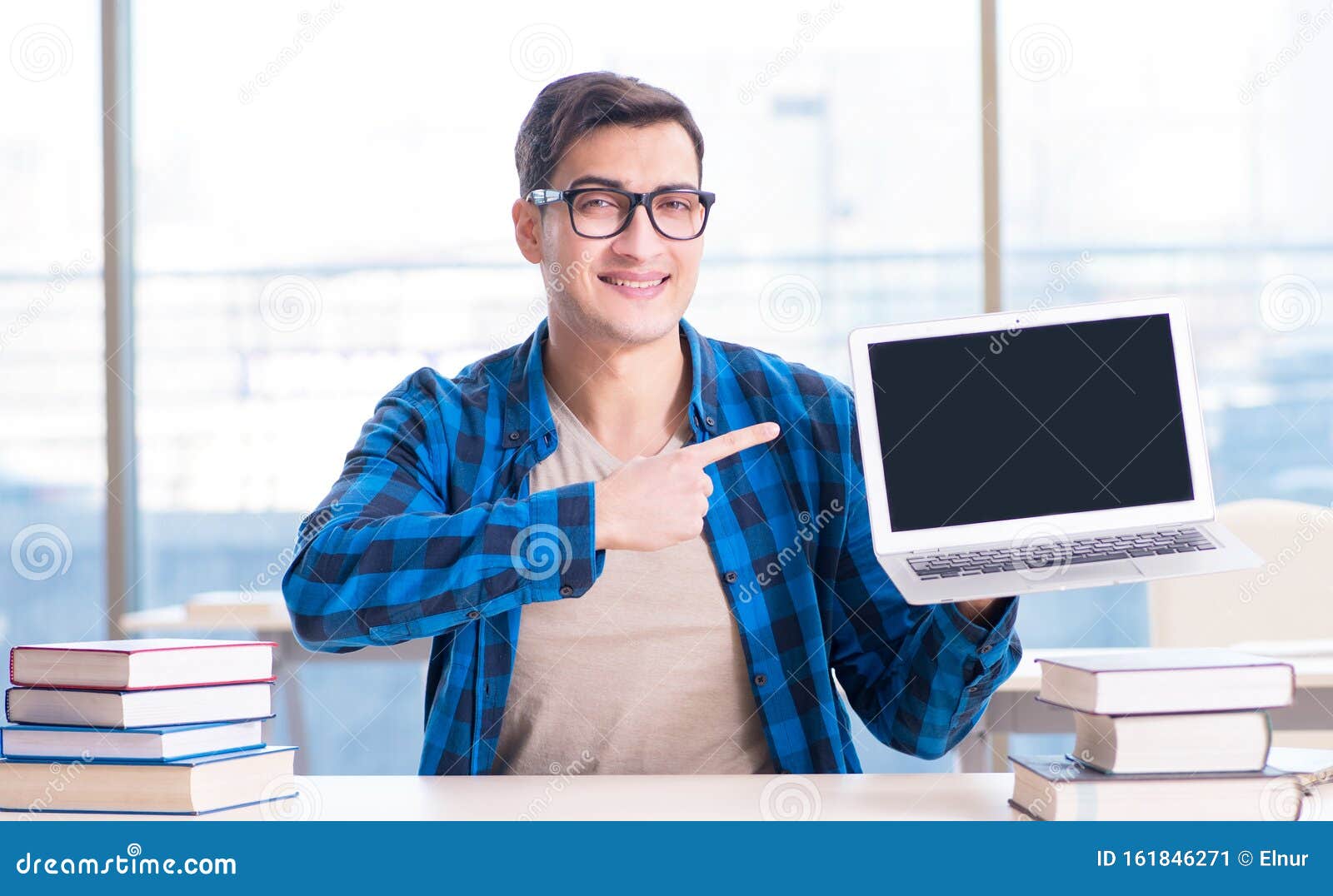 Student in Telelearning Distance Learning Concept Reading in Lib Stock ...