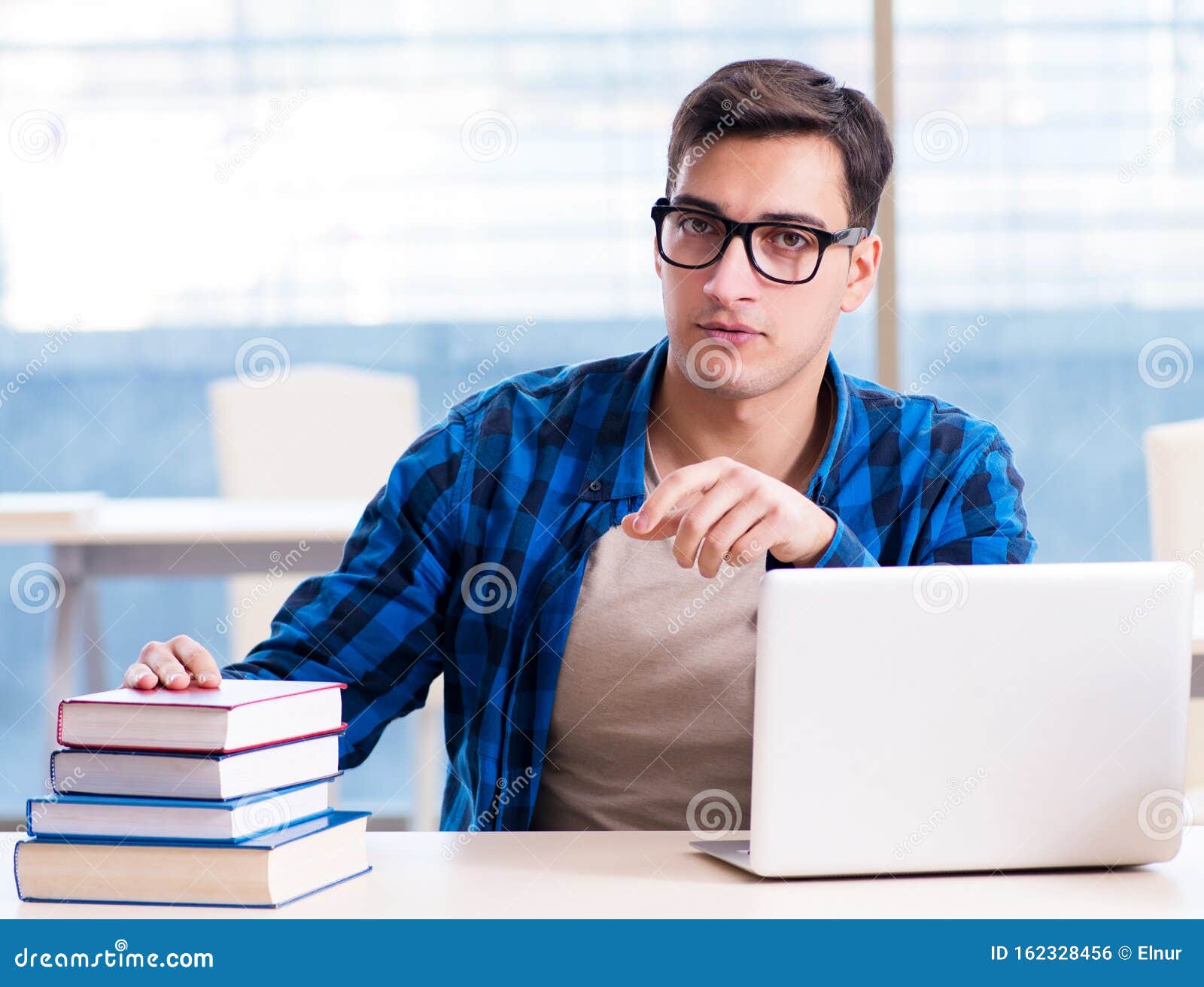 Student in Telelearning Distance Learning Concept Reading in Lib Stock ...