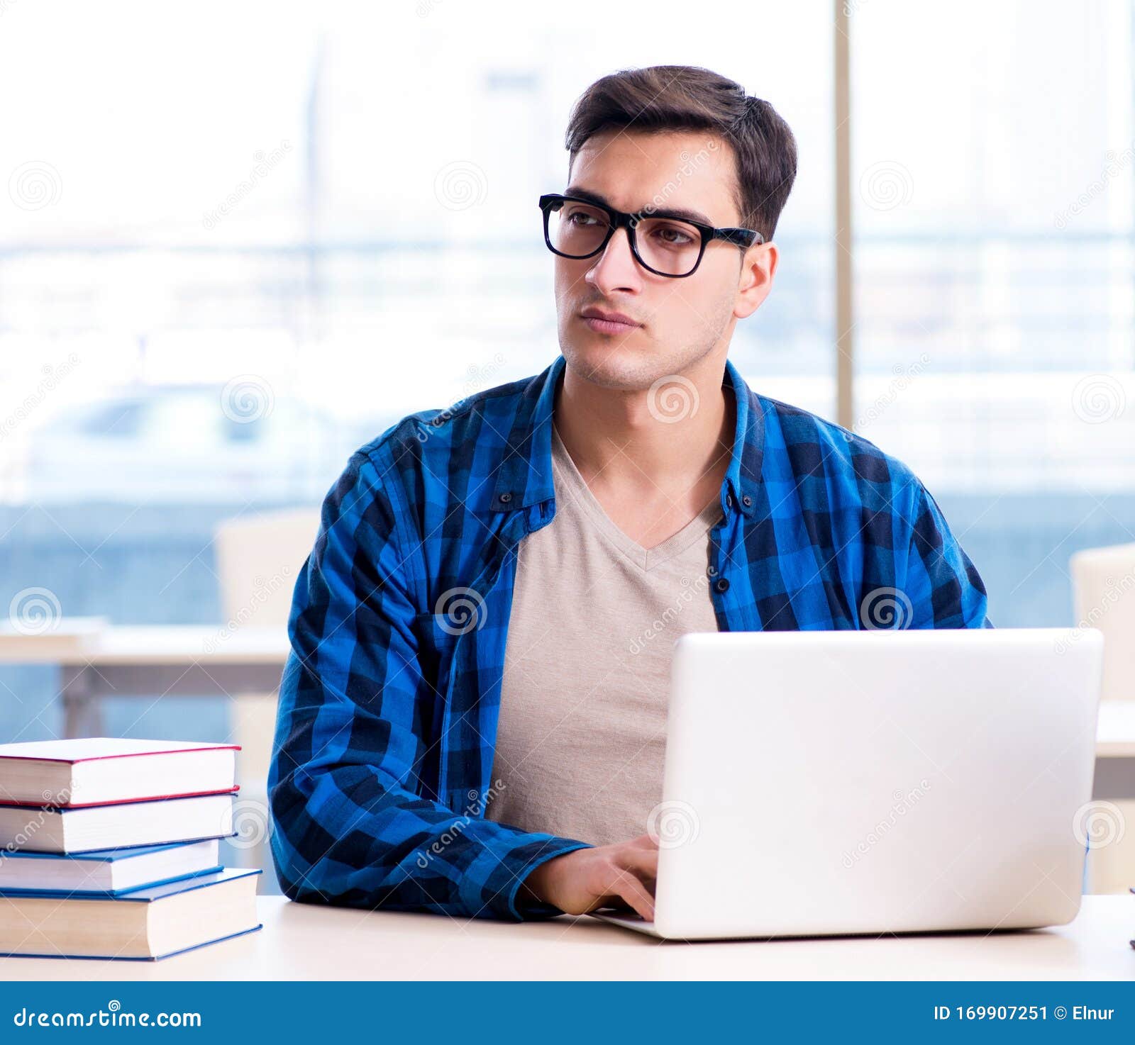 Student in Telelearning Distance Learning Concept Reading in Lib Stock ...