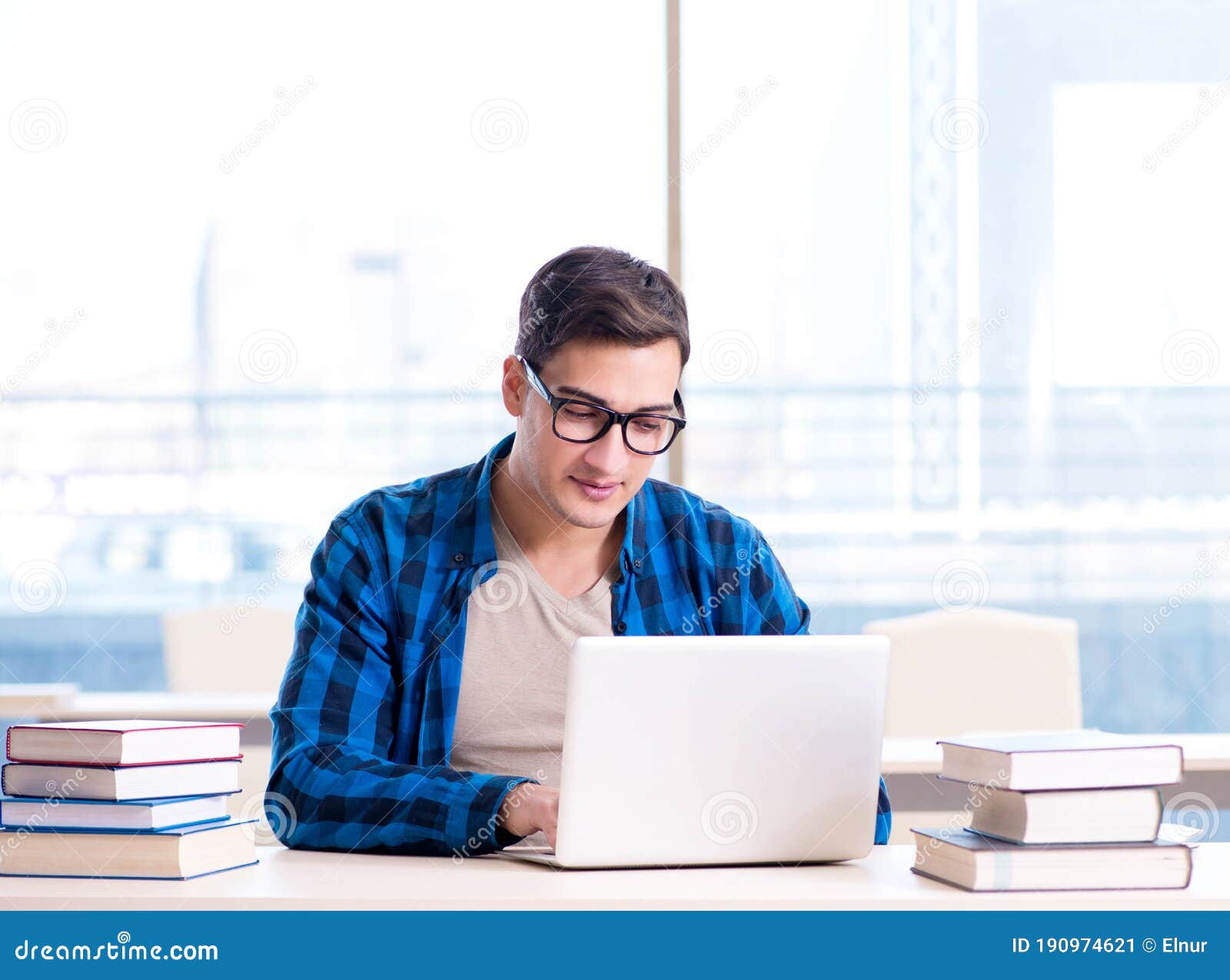 Student in Telelearning Distance Learning Concept Reading in Lib Stock ...