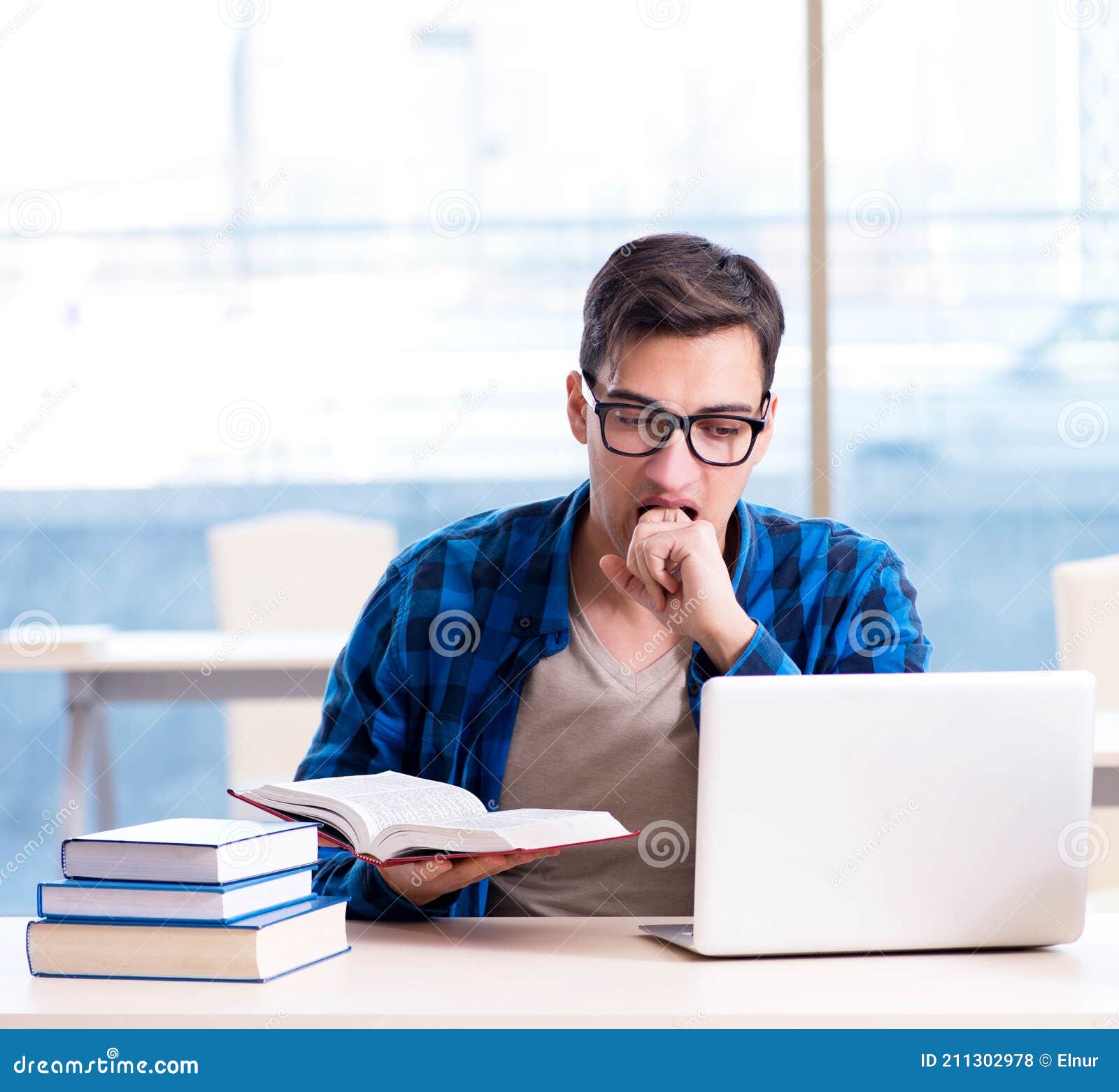 Student in Telelearning Distance Learning Concept Reading in Lib Stock ...