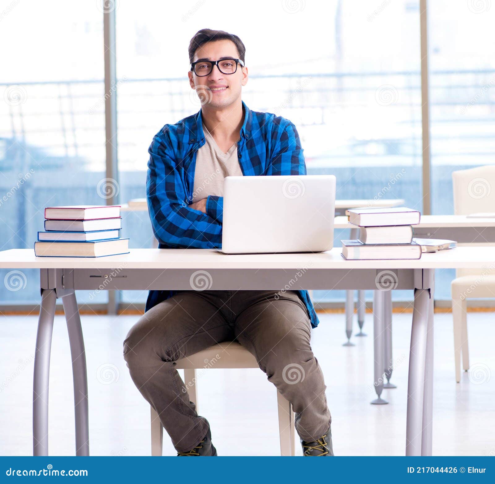 Student in Telelearning Distance Learning Concept Reading in Lib Stock ...