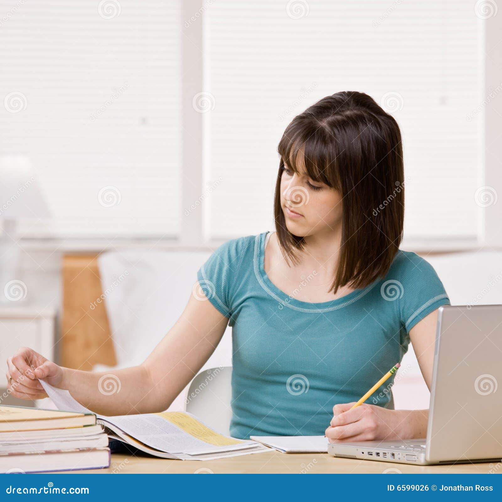 Student with Text Books Doing Homework Stock Photo - Image of learning ...