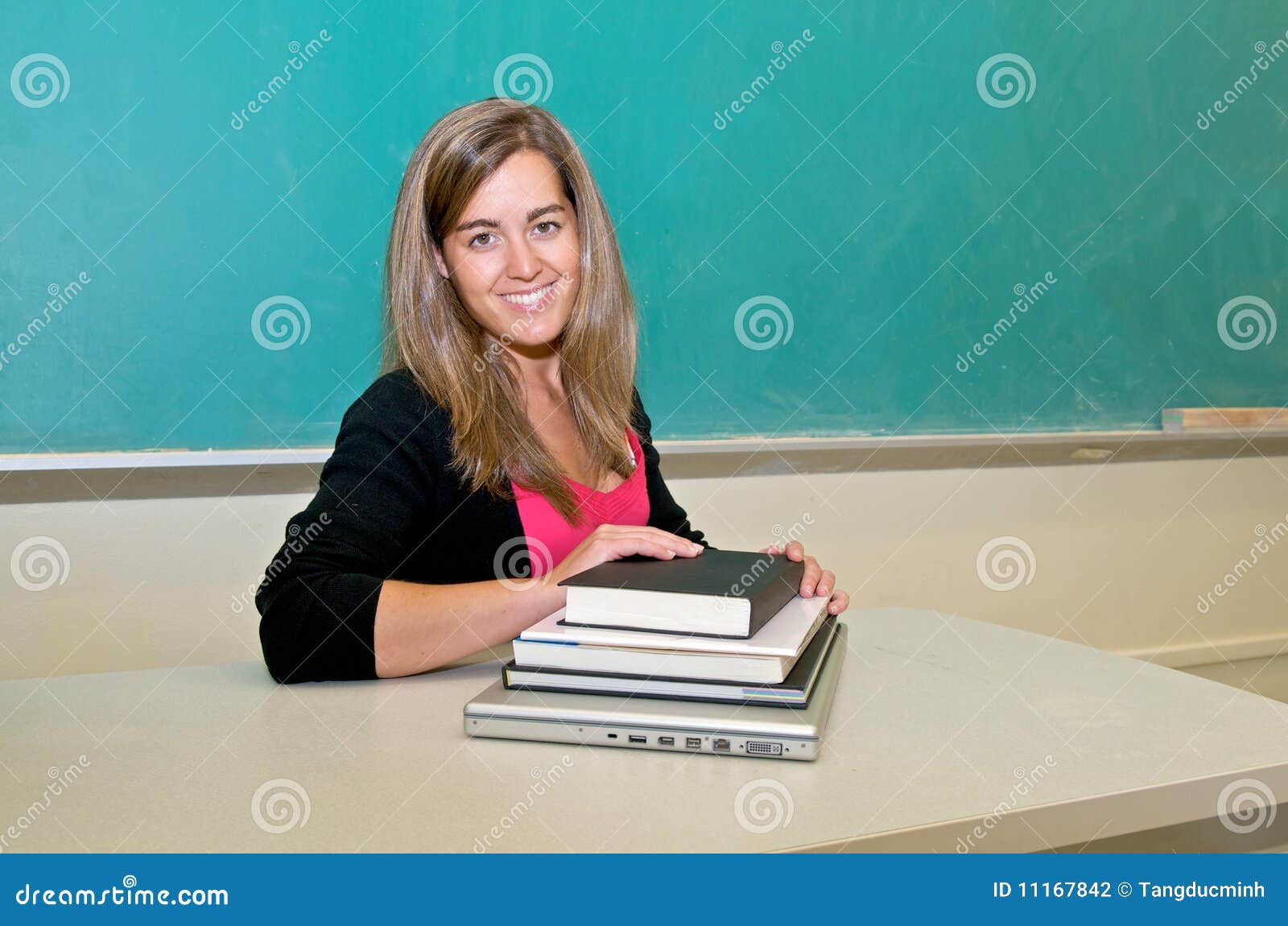 Student with Textbook in Classroom Stock Photo - Image of school ...