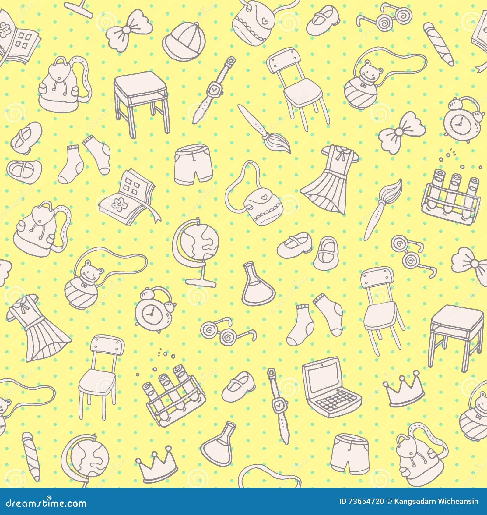 Student Things Doodle Pattern. Cute Vector Back To School Background ...