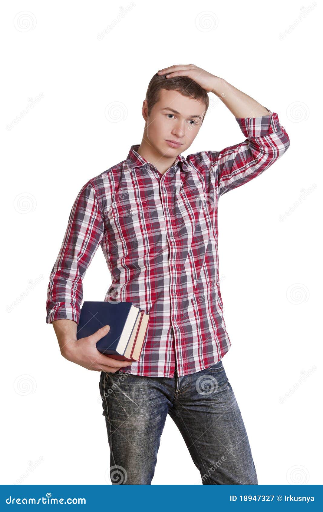 Student Think and Hold Books Stock Image - Image of relax, background ...