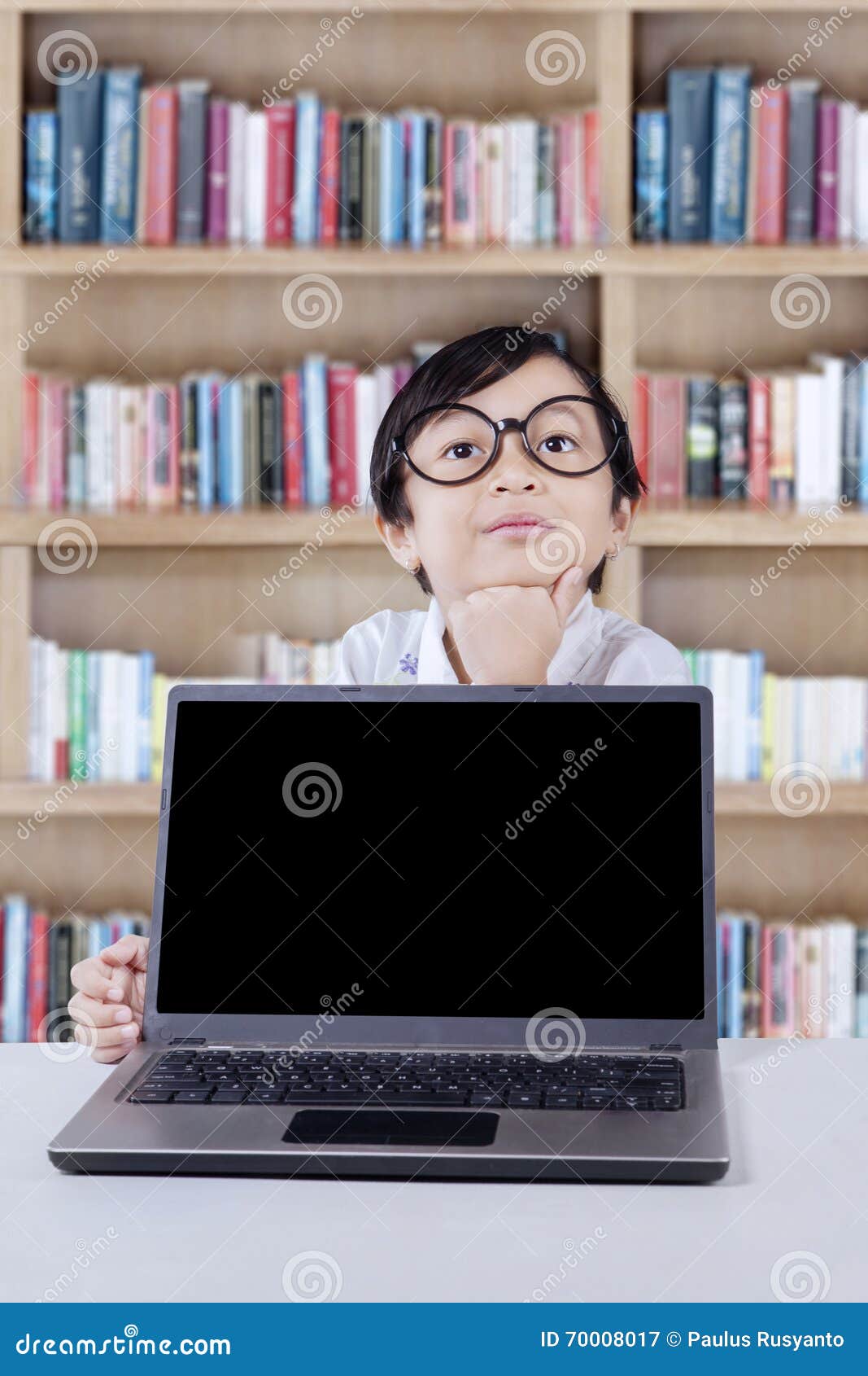 Student Thinking Idea with Laptop in Library Stock Image - Image of ...