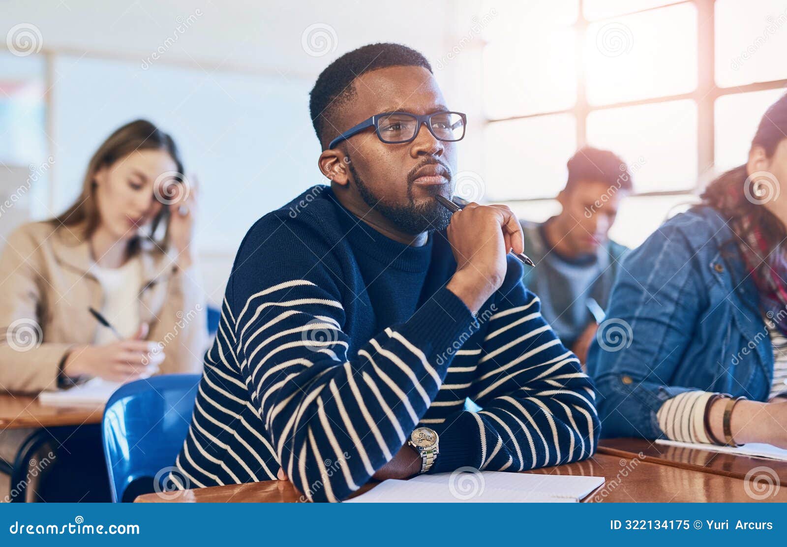Student, Thinking and Man in University Classroom for Education, Test ...