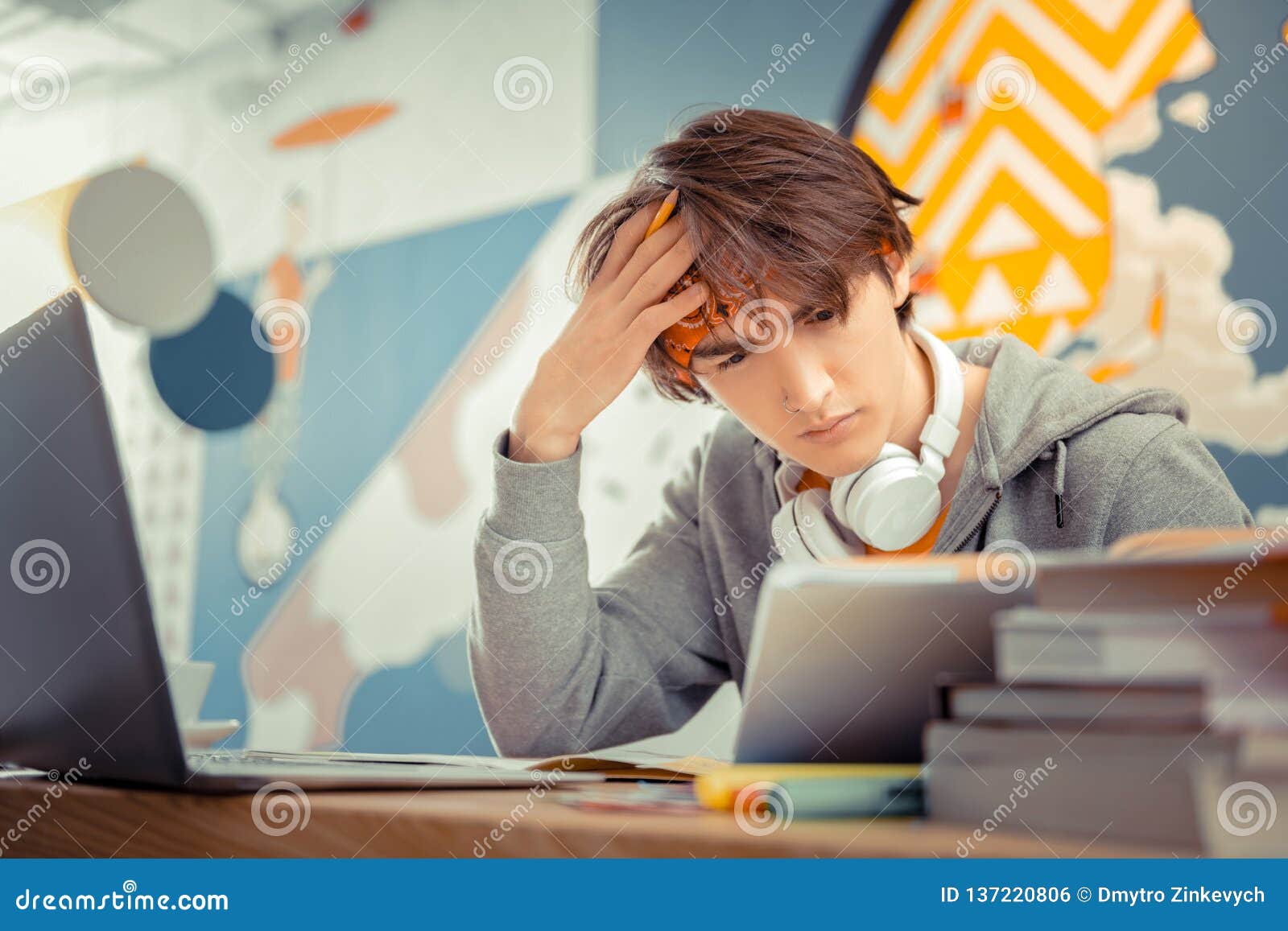 Student Thinking on Solving Complicated Homework Project Stock Photo ...