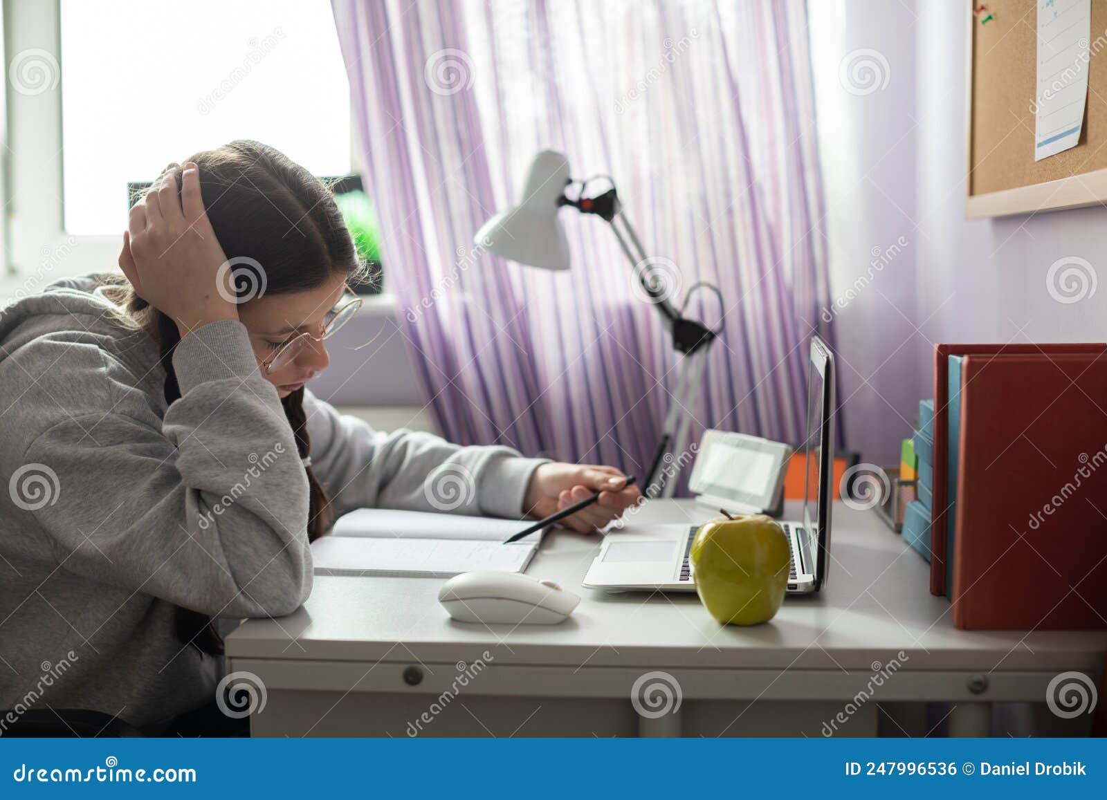 A Difficult School Assignment To Solve. a Teenage Girl Learns. Stock ...