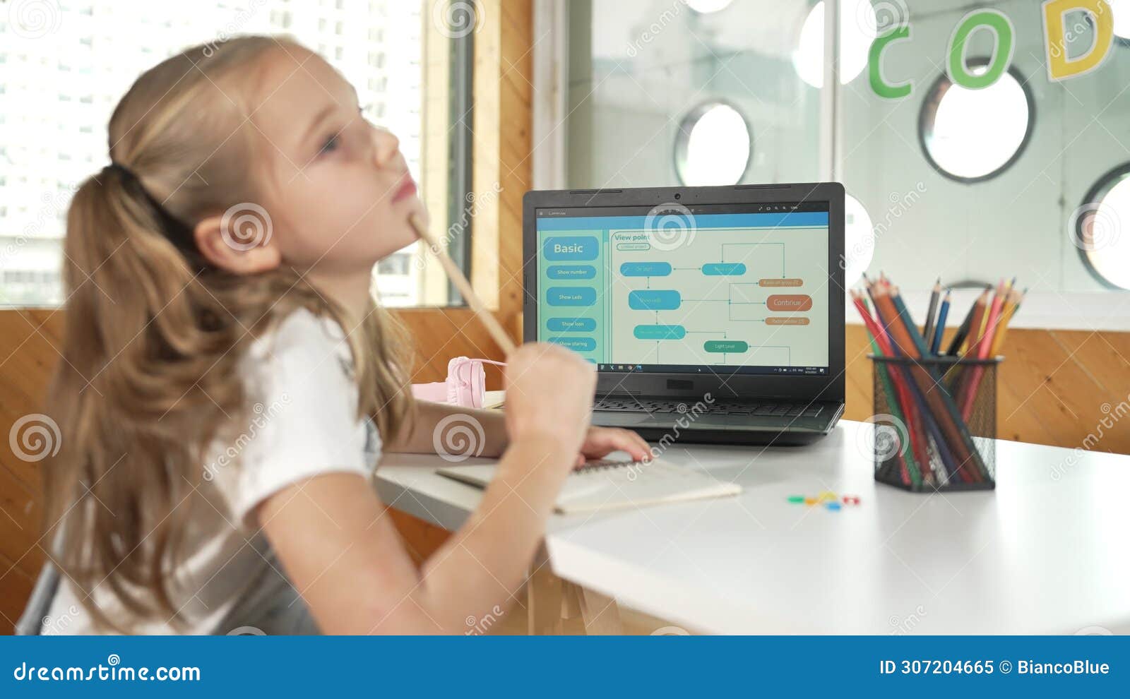 Student Thinking while Writing or Doing Homework by Using Laptop ...