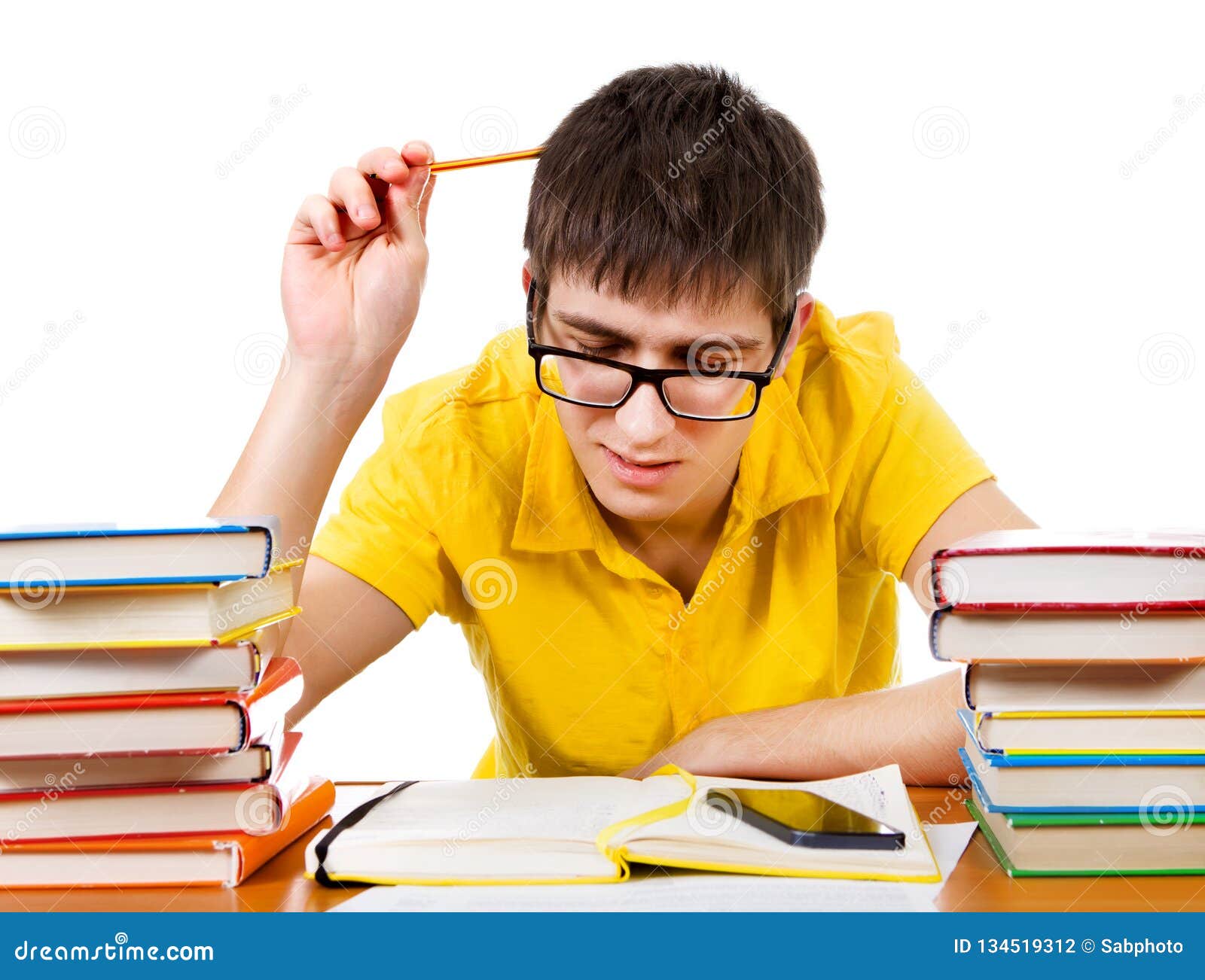 Tired Student with a Books stock photo. Image of deem - 134519312
