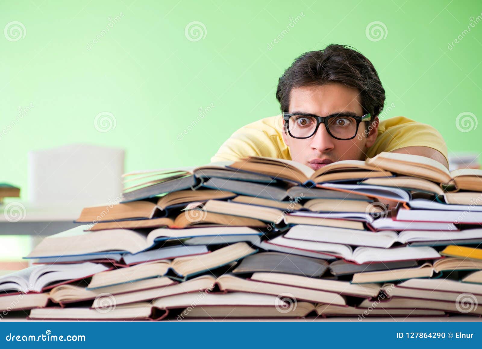 The Student with Too Many Books To Read before Exam Stock Photo - Image ...