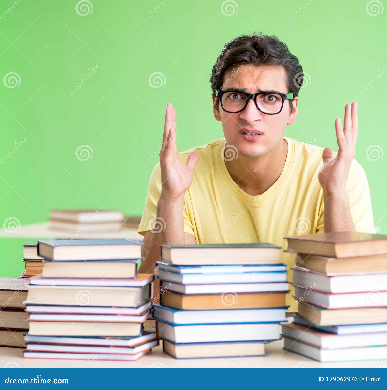 Student with Too Many Books To Read before Exam Stock Photo - Image of ...