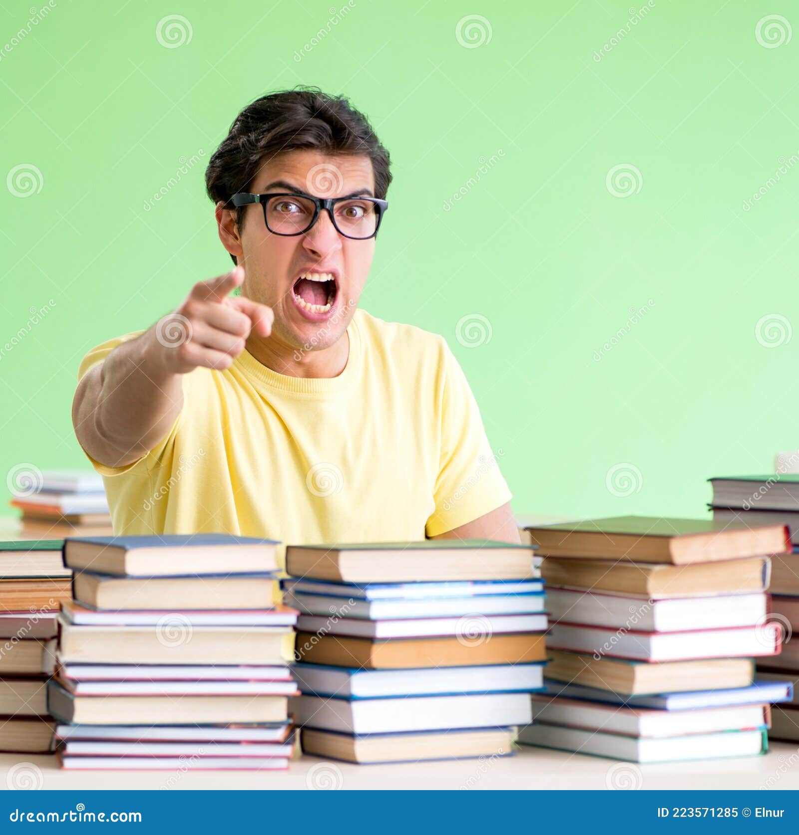 Student with Too Many Books To Read before Exam Stock Image - Image of ...
