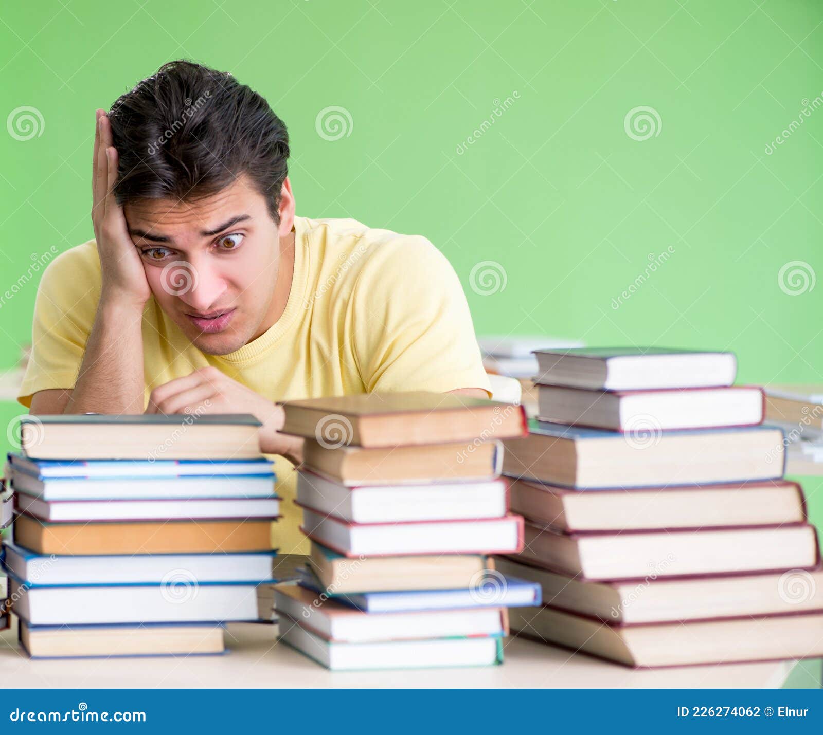 Student with Too Many Books To Read before Exam Stock Photo - Image of ...