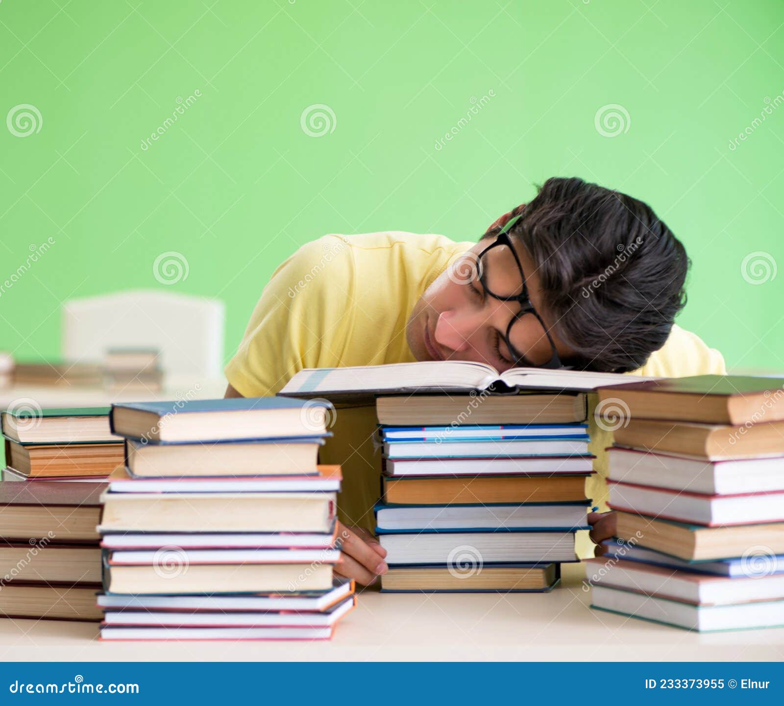 Student with Too Many Books To Read before Exam Stock Image - Image of ...