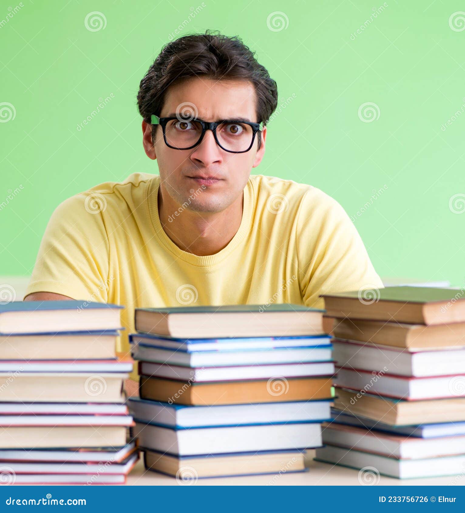 Student with Too Many Books To Read before Exam Stock Photo - Image of ...
