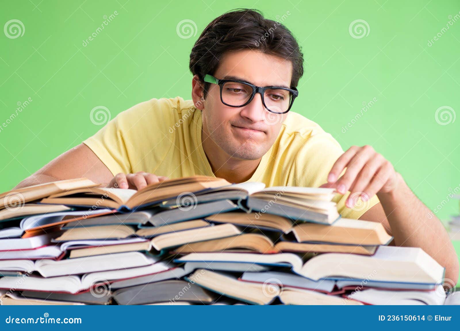 Student with Too Many Books To Read before Exam Stock Photo - Image of ...
