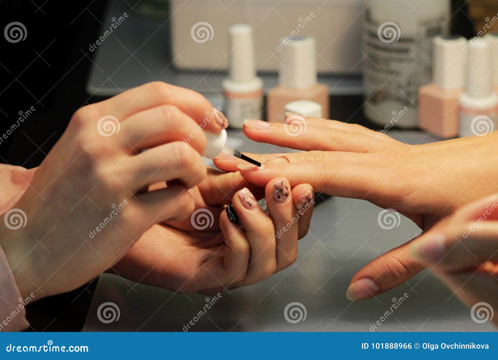 A Student at the Training Courses of Manicure Applies Base Layer. Stock ...