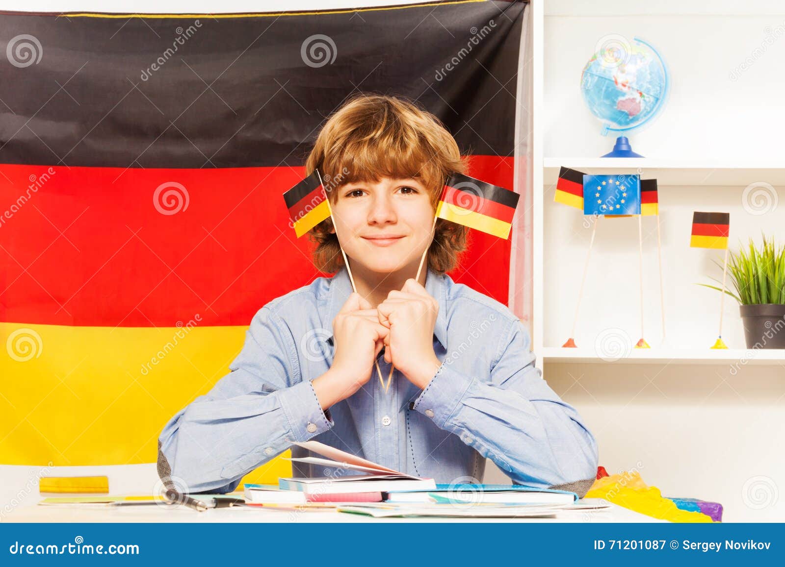Student with Two Flags of Germany Sitting at Class Stock Image - Image ...