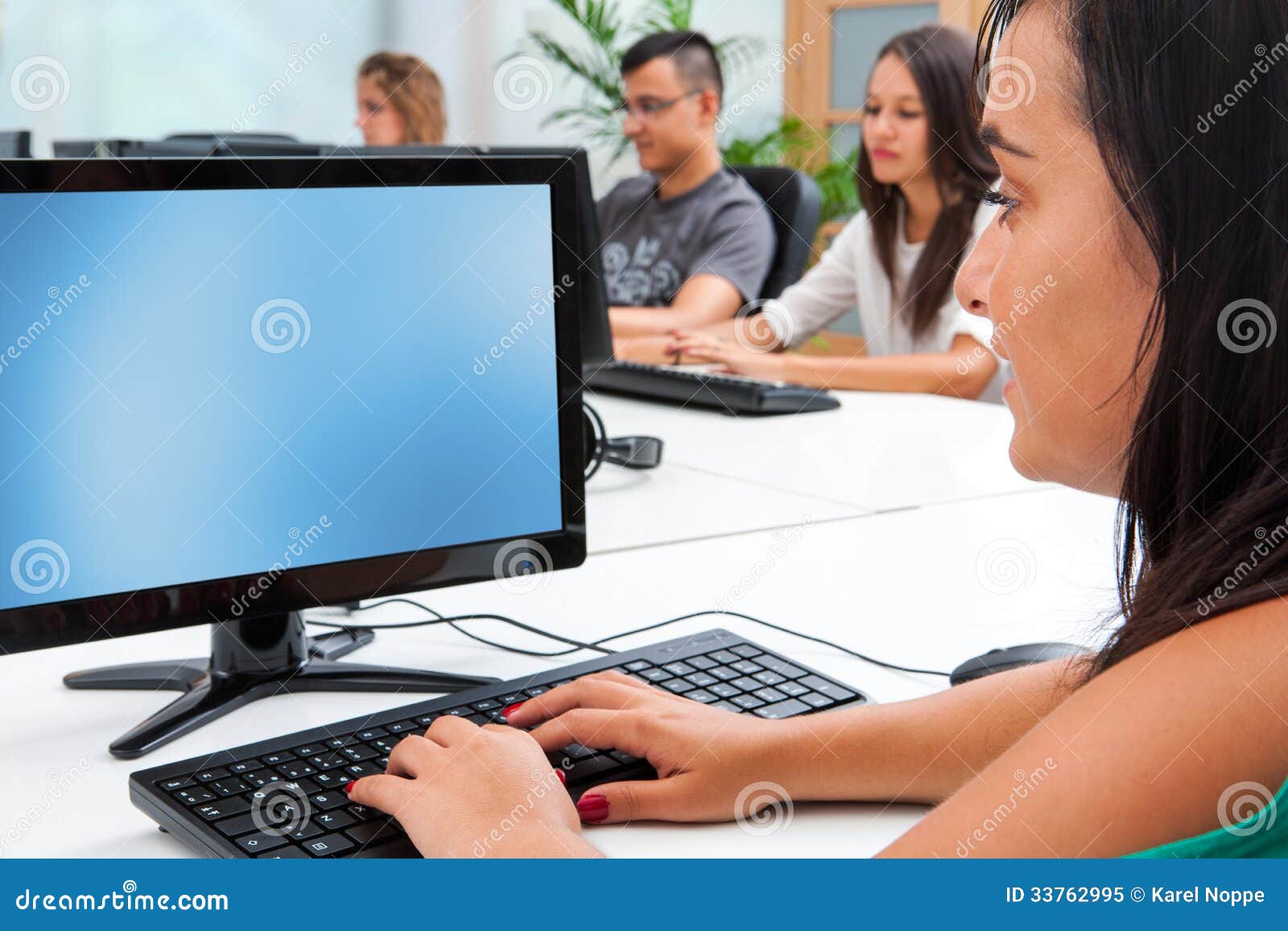 Student Typing on Keyboard in Office. Stock Image - Image of diversity ...