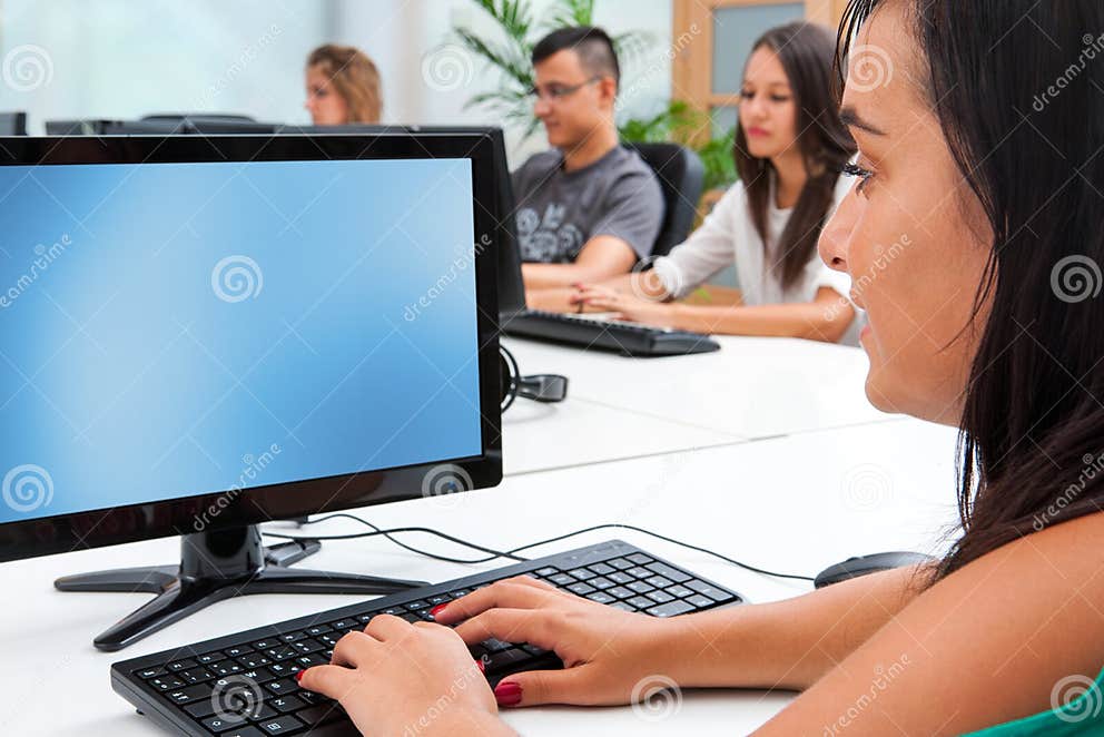 Student Typing on Keyboard in Office. Stock Image - Image of diversity ...